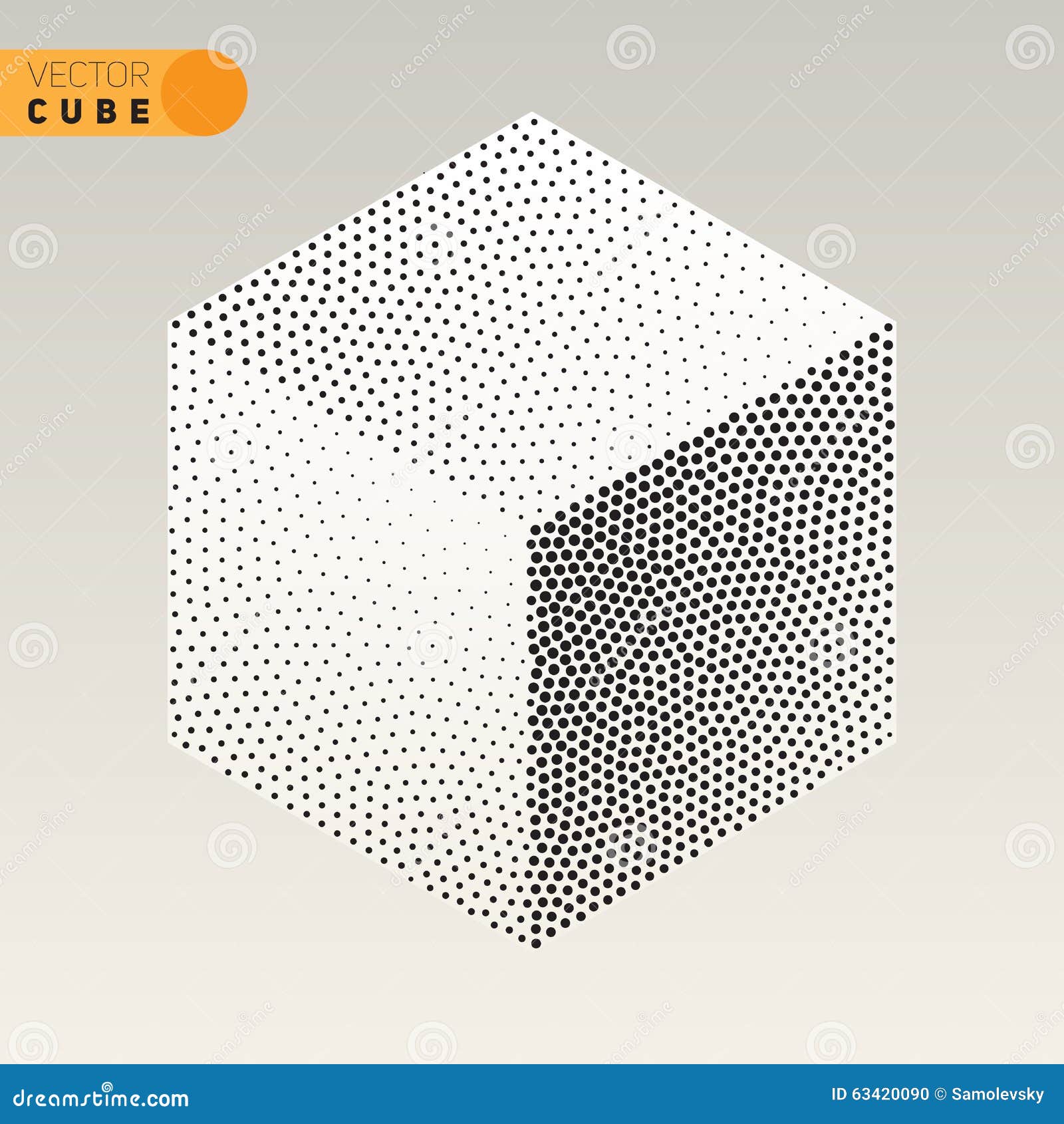 Vector Black and White Dotted Isometric Cube Shape Stippling Halftone ...