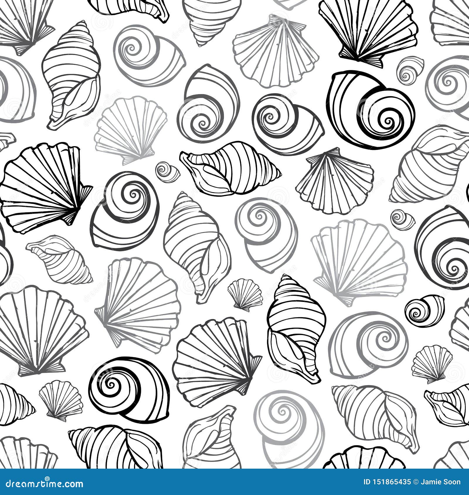 Vector Black, White and Grey Seashells Repeat Pattern. Suitable for ...