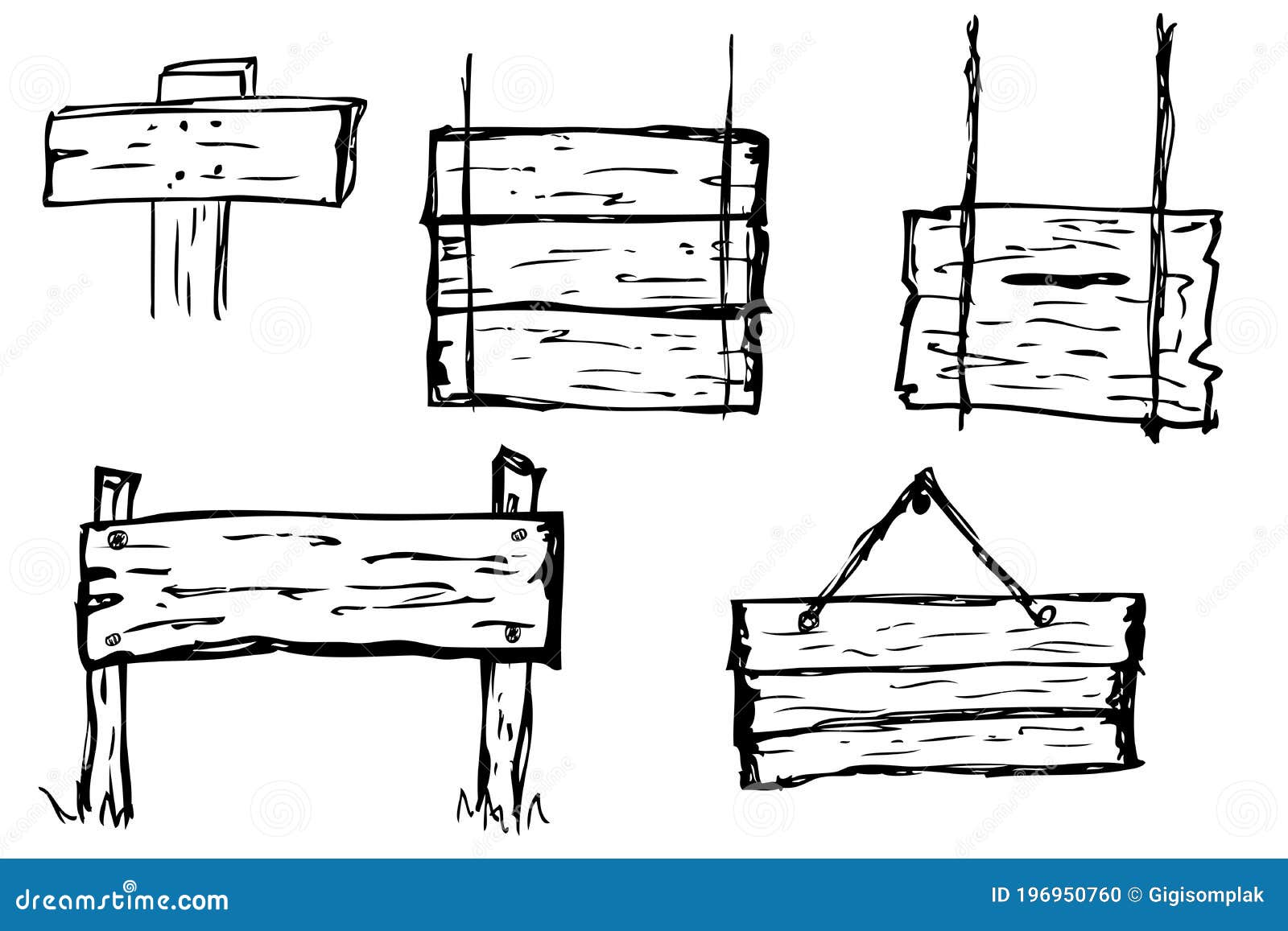 Simple Vector Black and White Hand Draw Sketch of Wooden Board Stock ...