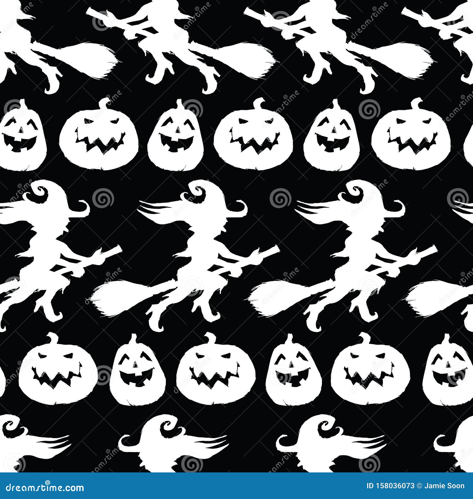 Vector Black and White Hand Drawn Halloween Repeat Pattern. Suitable ...