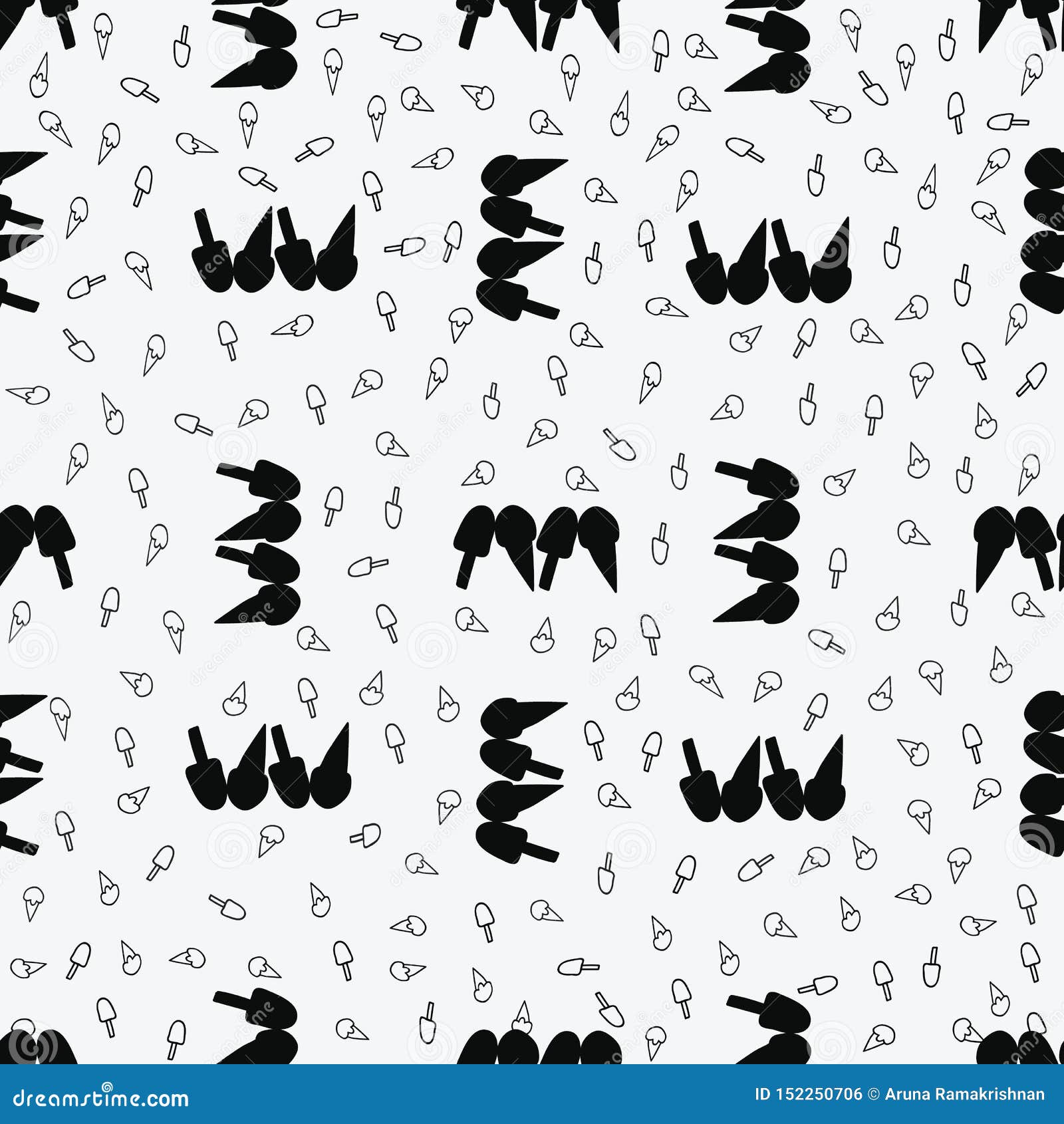 Vector Black and White Ice Cream Seamless Pattern Background. Stock ...