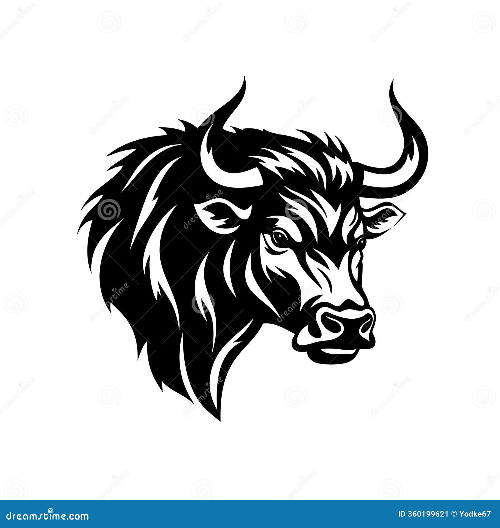 Vector of Black and White Vector Illustration of a Bull S Head in Side ...