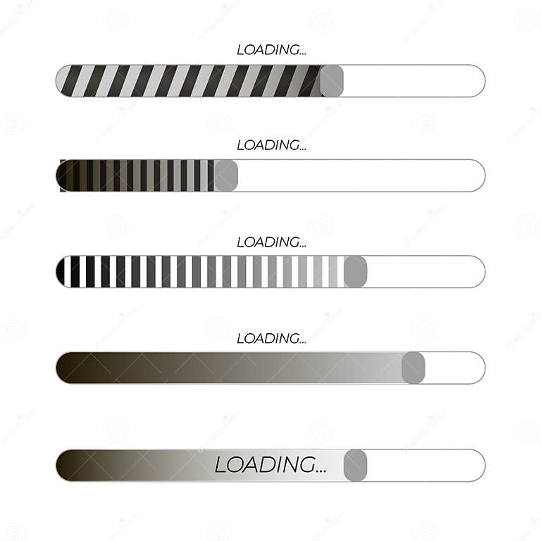 Vector Black and White Loading Bar Futuristic Illustrations, Icons Set ...