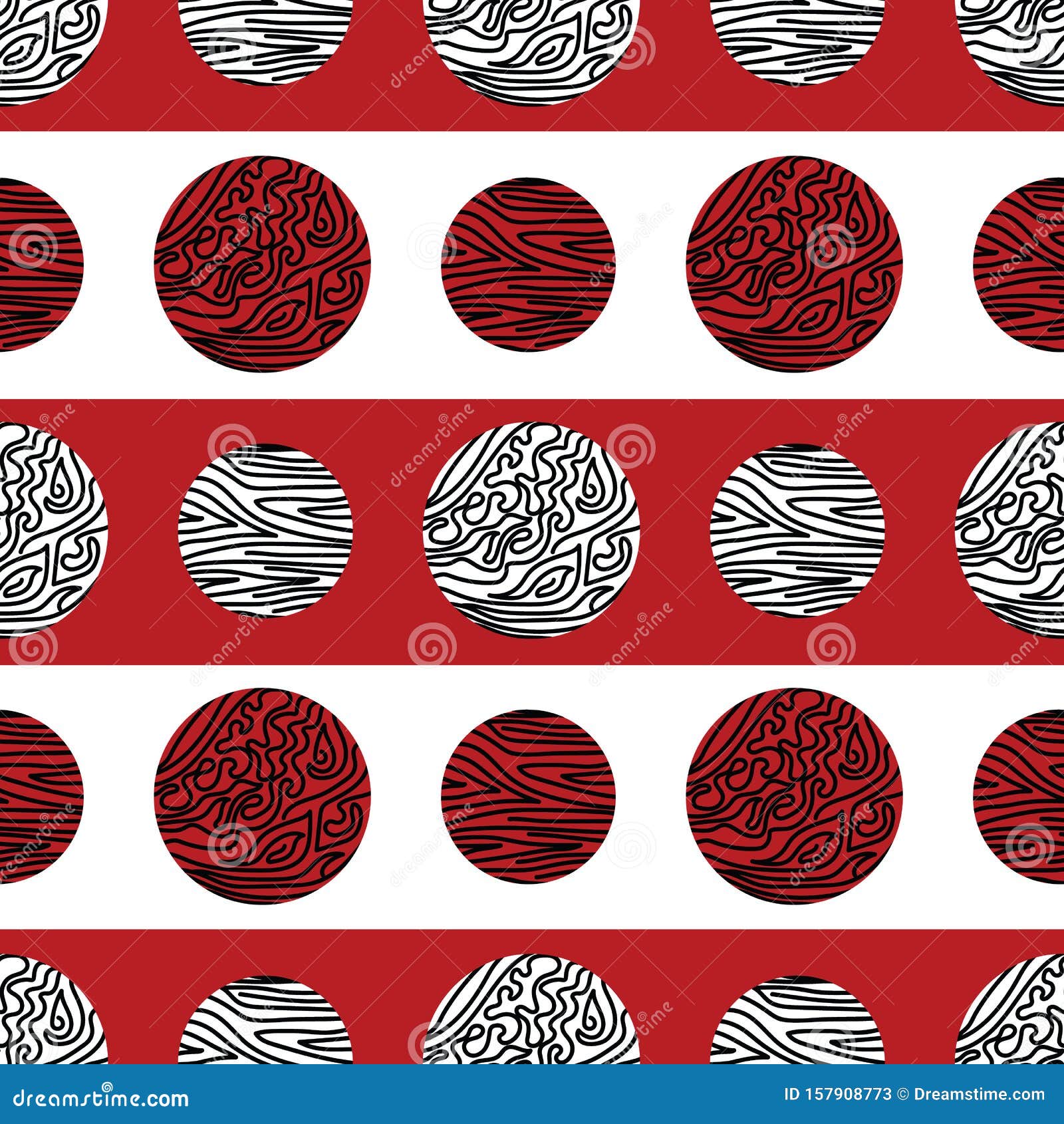 Vector Black White Red Abstract Circles on Stipes Seamless Repeat ...