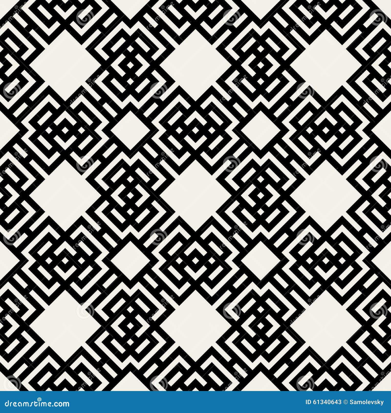 Vector Black & White Seamless Geometric Square Rhombus Grid Ethnic ...
