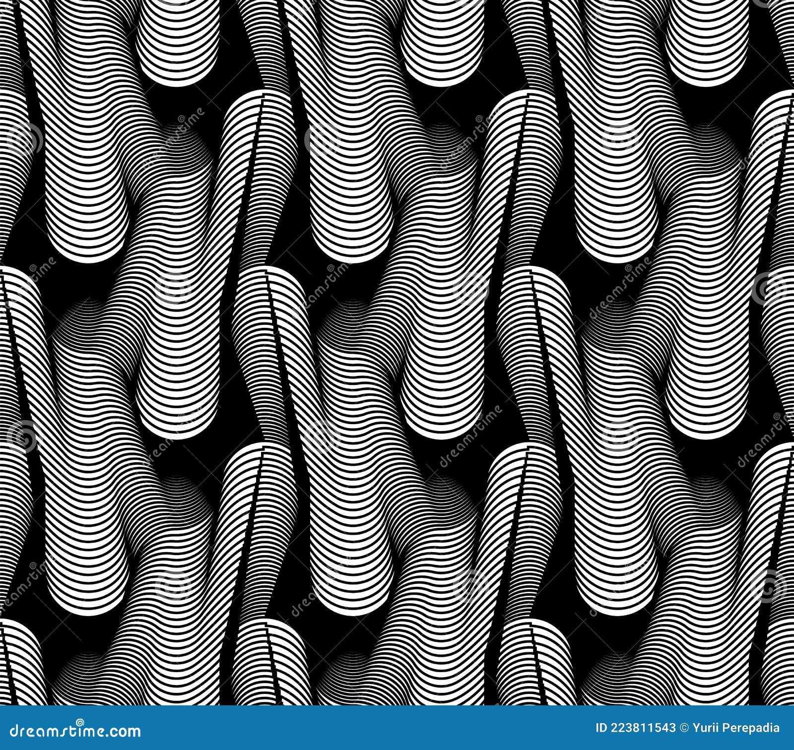 Vector Black White Seamless Pattern. Abstract Moire Texture for ...