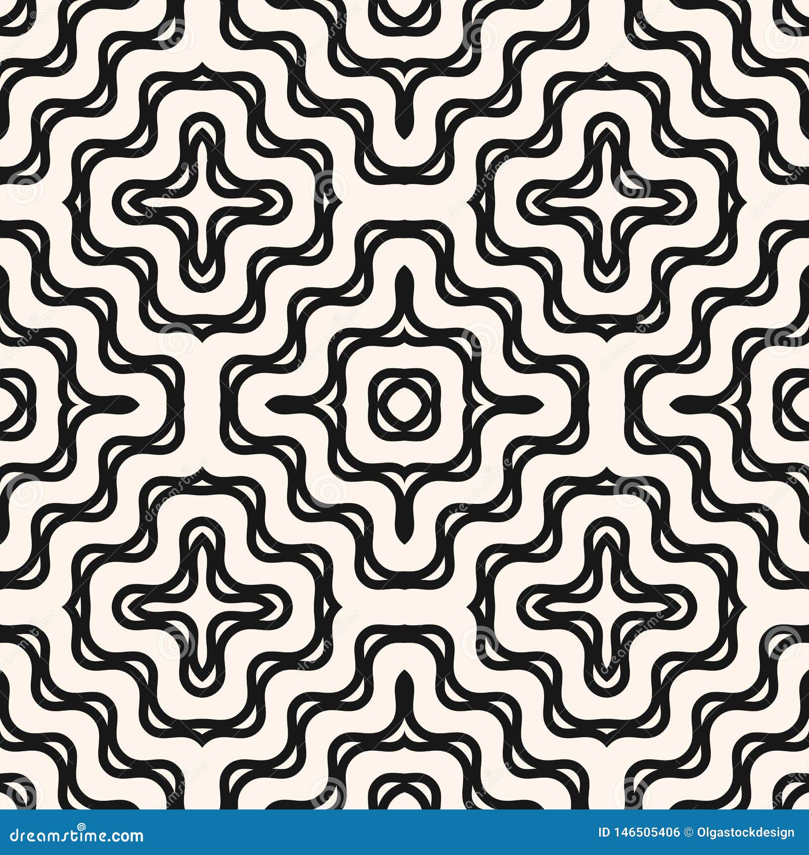 Vector Black and White Seamless Pattern with Concentric Waves, Curved ...
