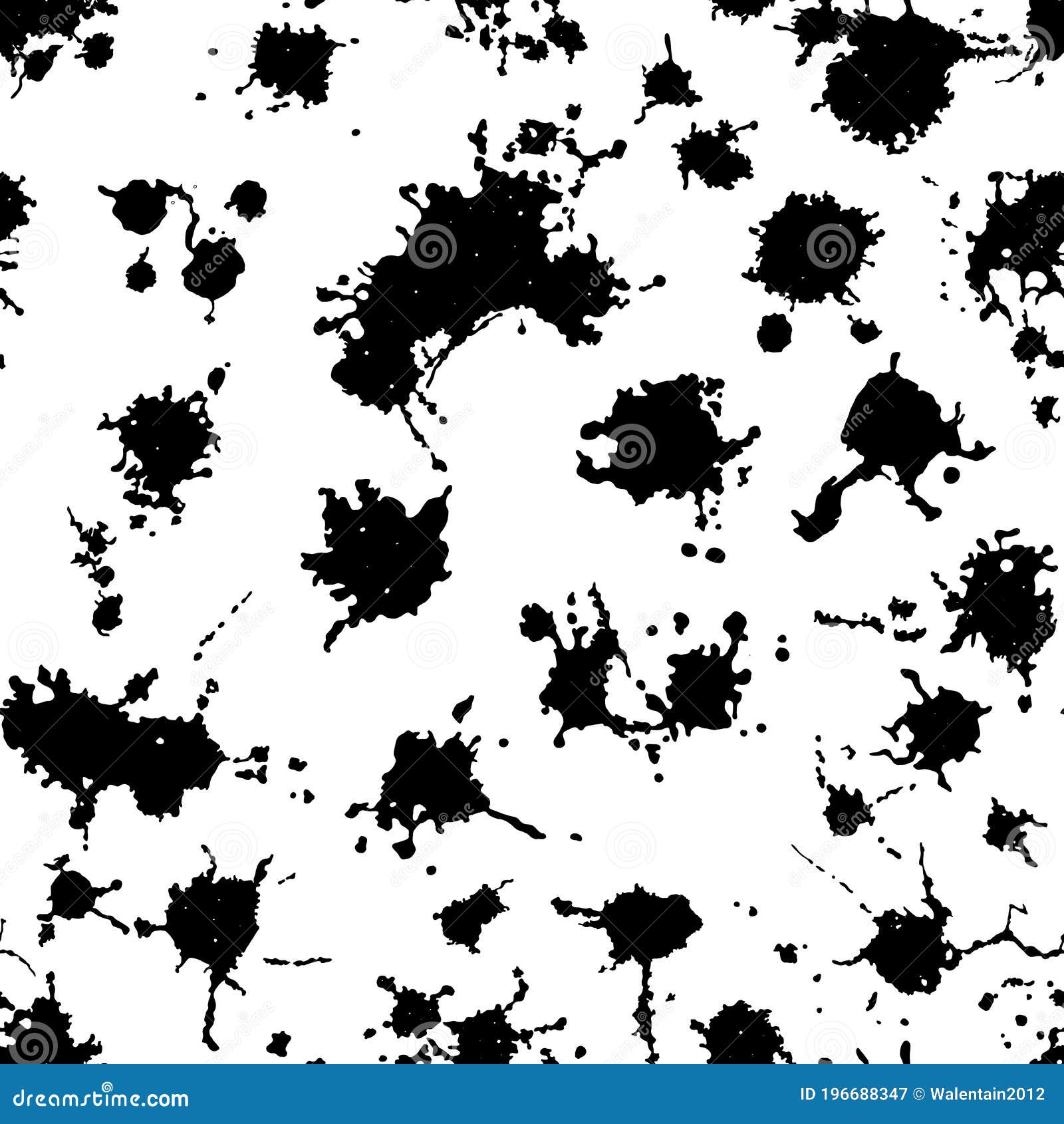 Vector Black and White Seamless Pattern with Ink Splash, Blot and Brush ...