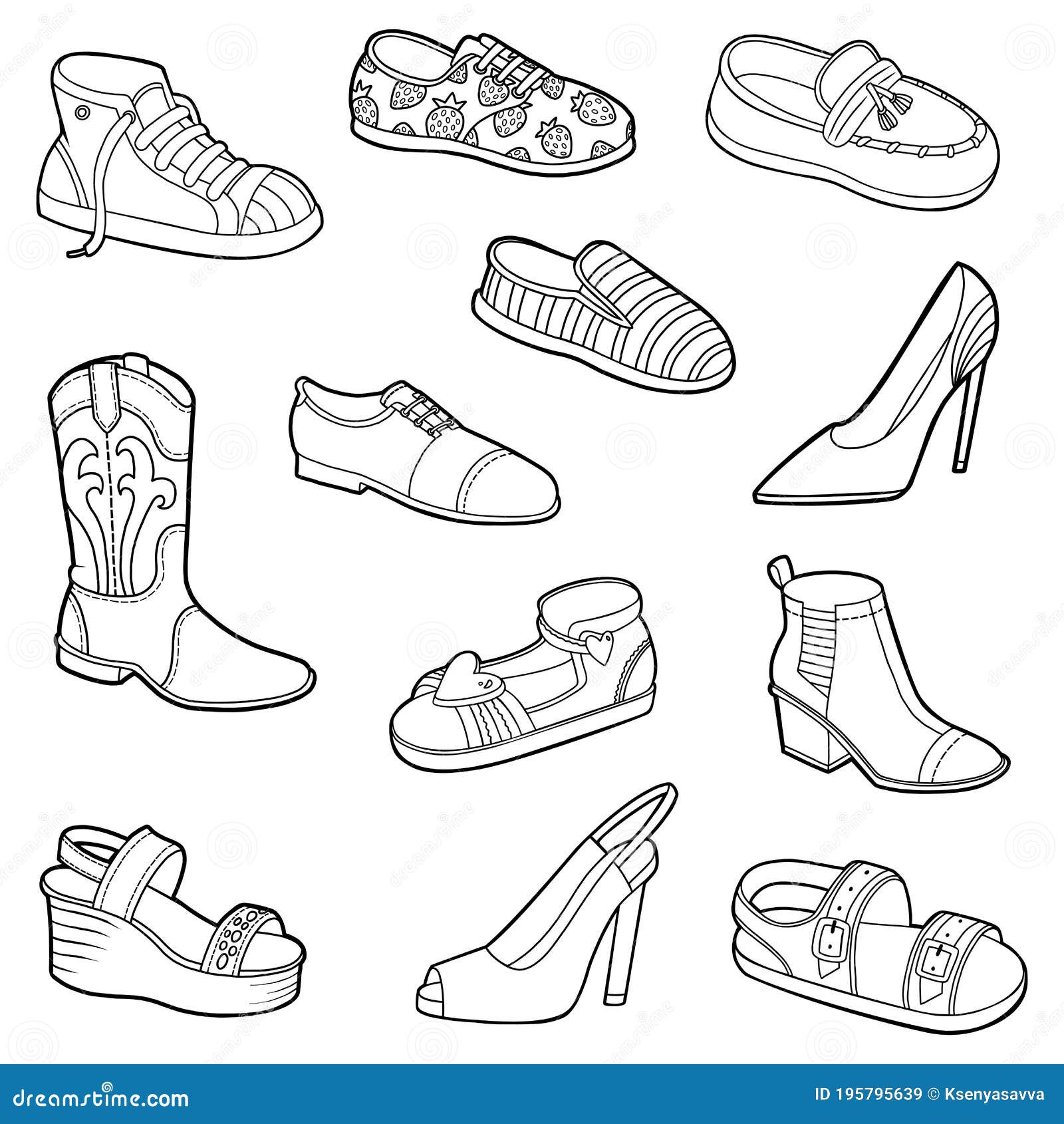 Vector Black And White Set Of Shoes | CartoonDealer.com #195795639 Vector Black And White Set Of Shoes | CartoonDealer.com #195795639