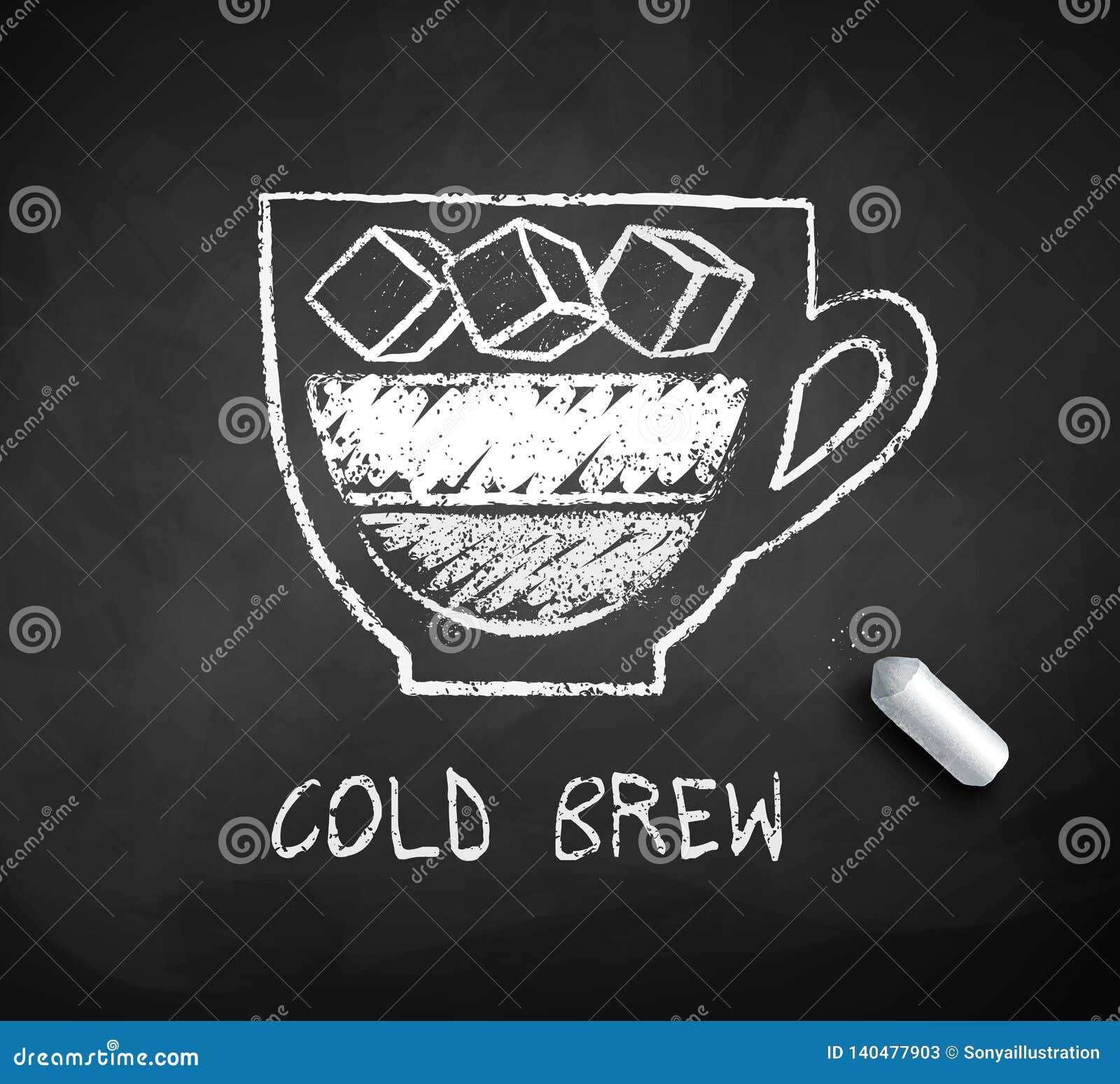 Cold Brew In Big White Cup. Blue Color. Coffee Beans. Hand Drawn ...