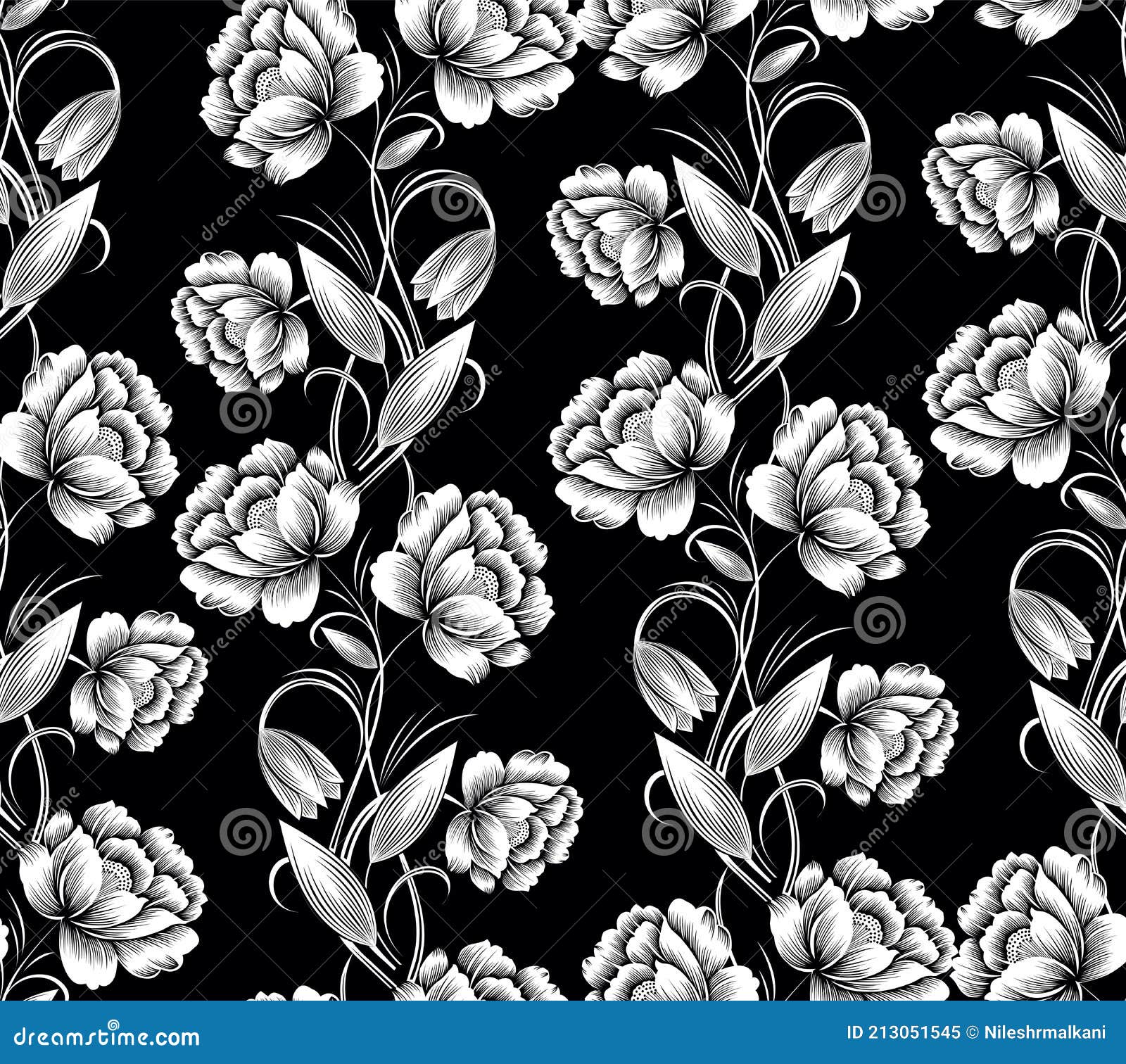 Vector Black and White Textile Floral Pattern Stock Vector ...