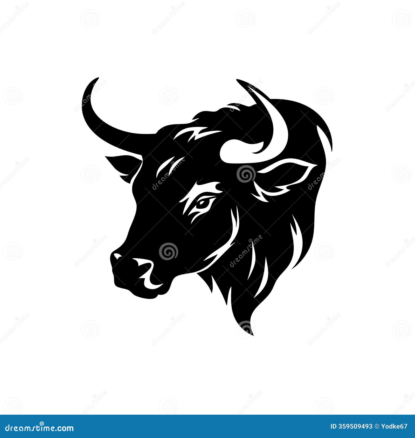 Vector of Black and White Vector Illustration of a Bull Head in Side ...
