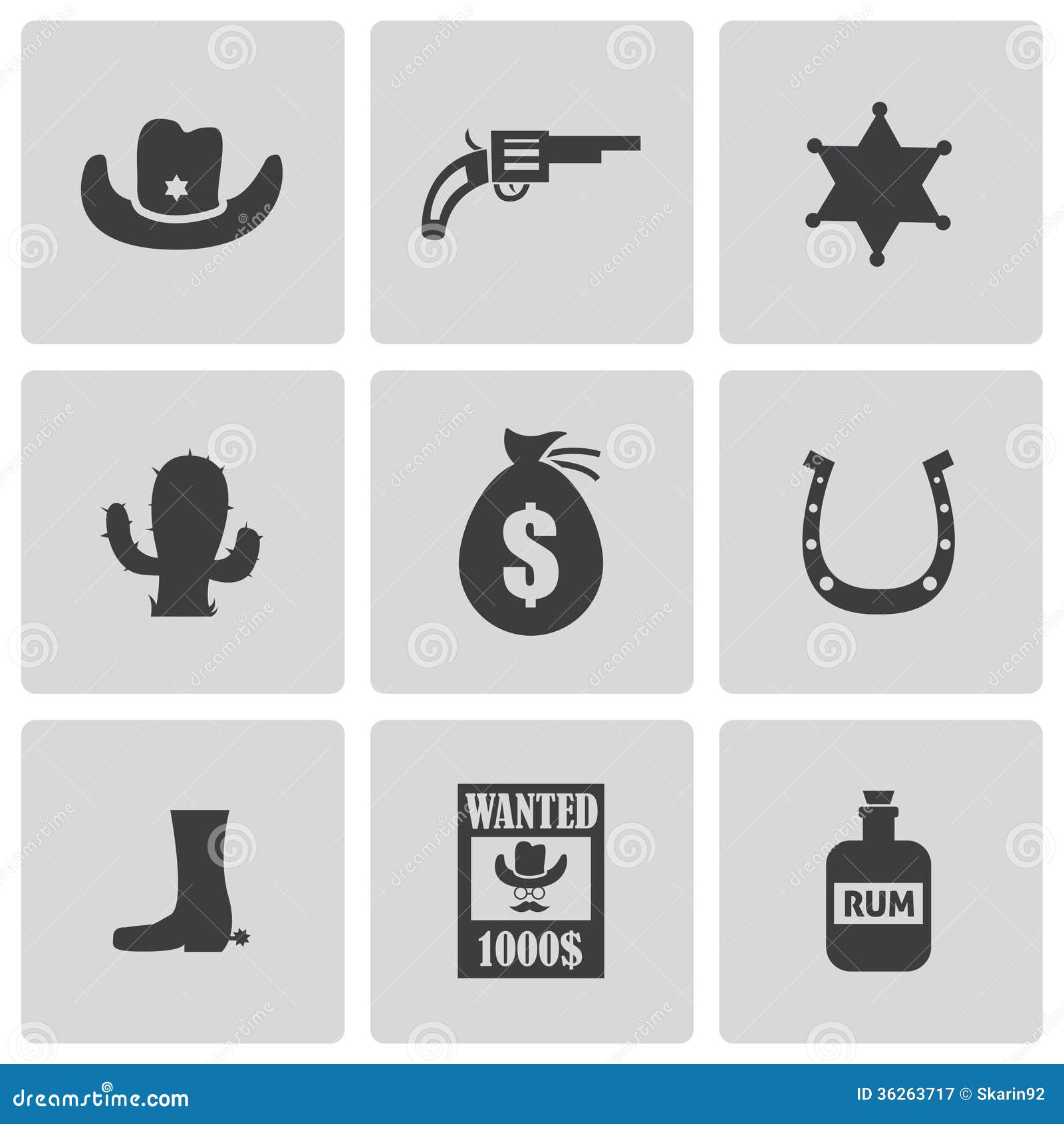 Vector Black Wild West Icons Set Stock Vector - Illustration of culture ...