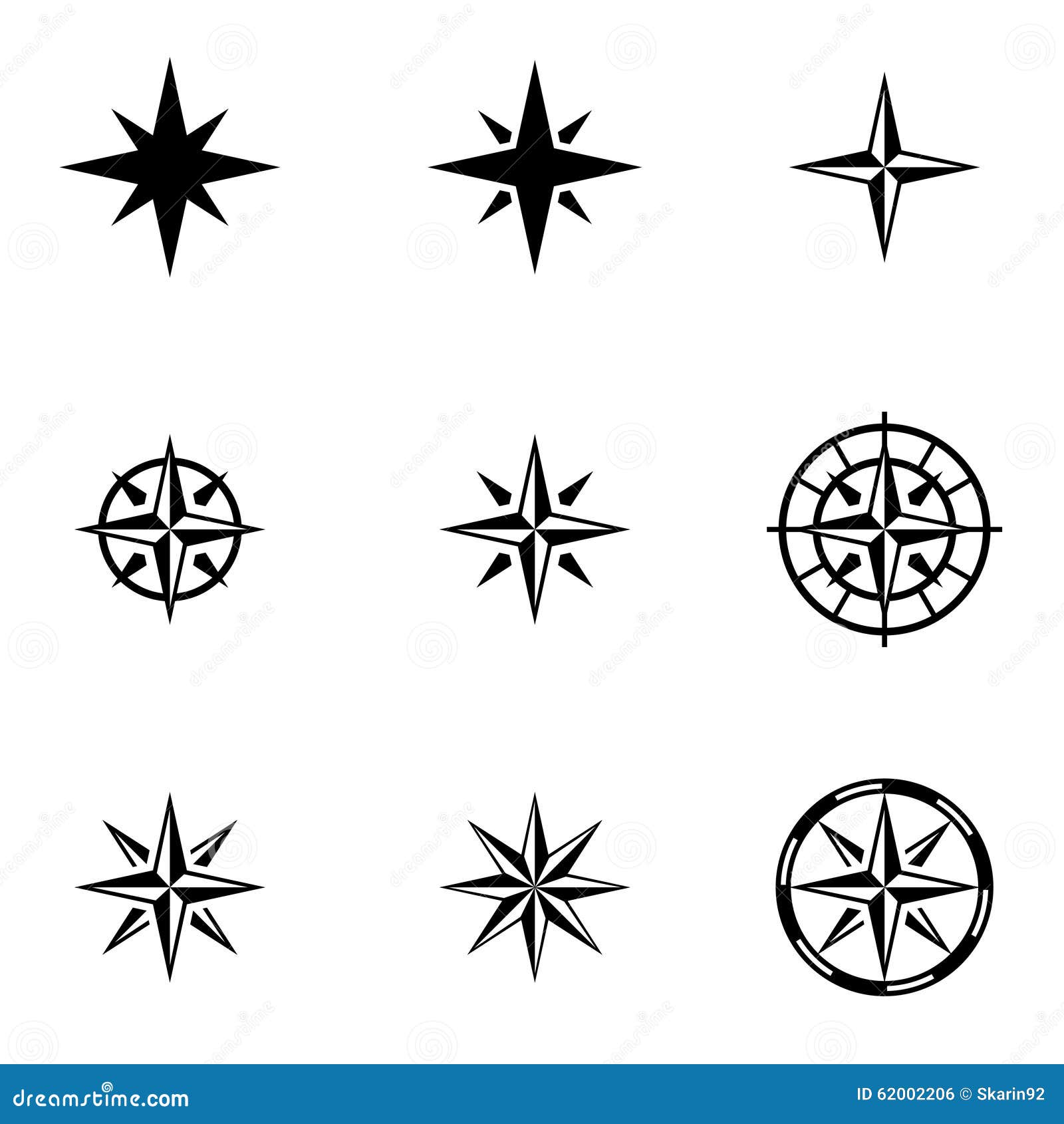 Vector Black Wind Rose Icon Set Stock Illustration - Illustration of ...