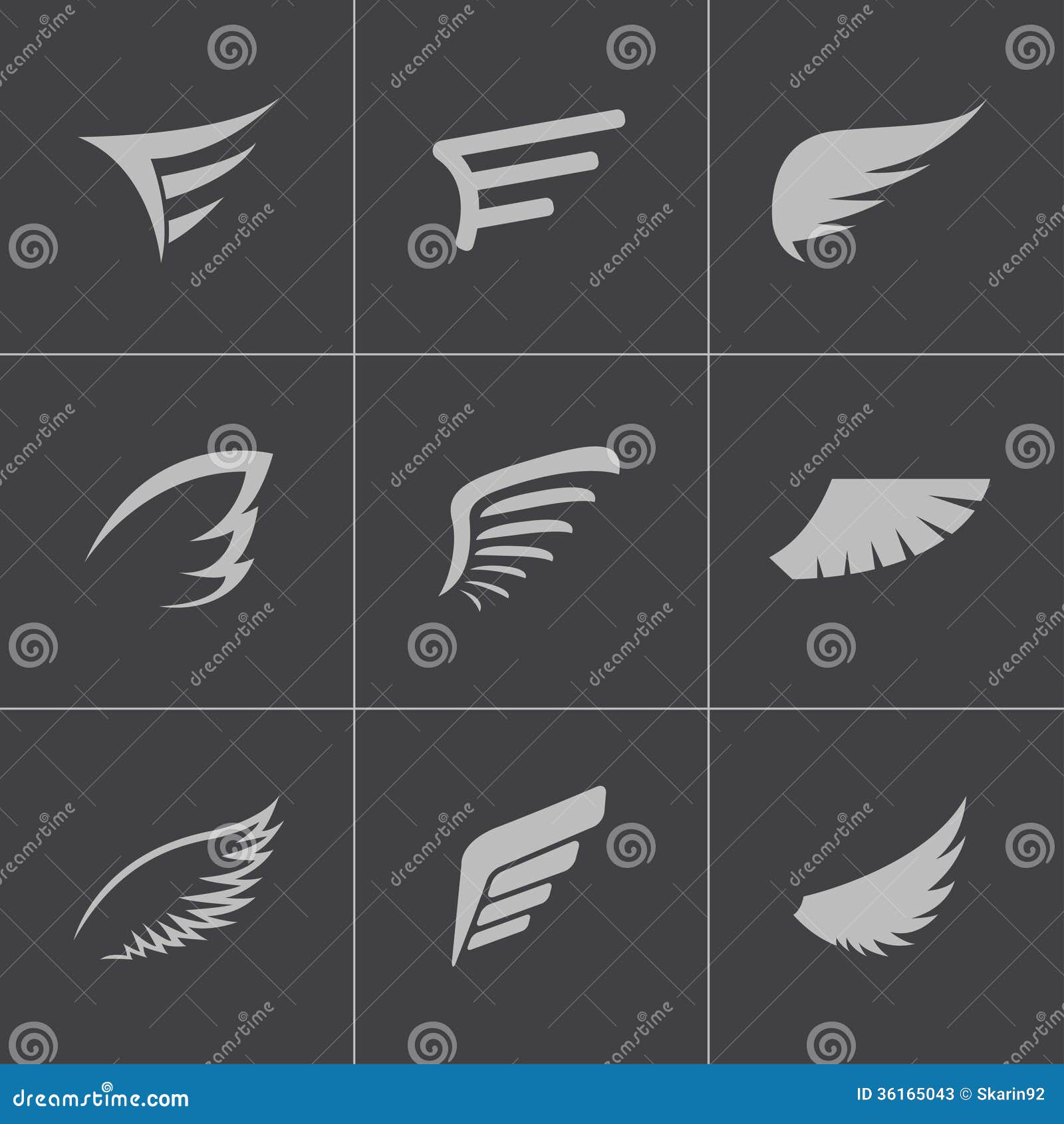 Vector Black Wing Icons Set Stock Vector - Illustration of elements, idea: 36165043