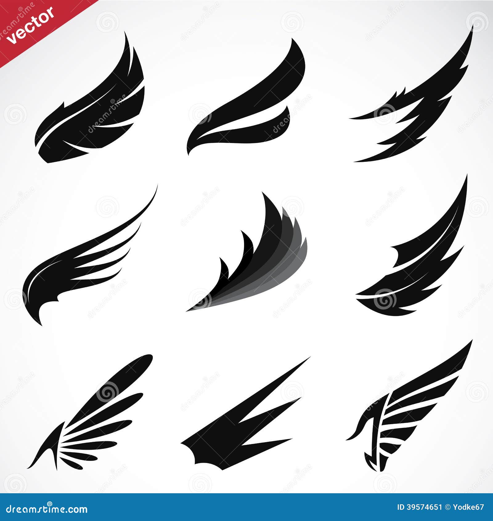 Vector Black Wing Icons Set Stock Vector - Illustration of heraldic ...