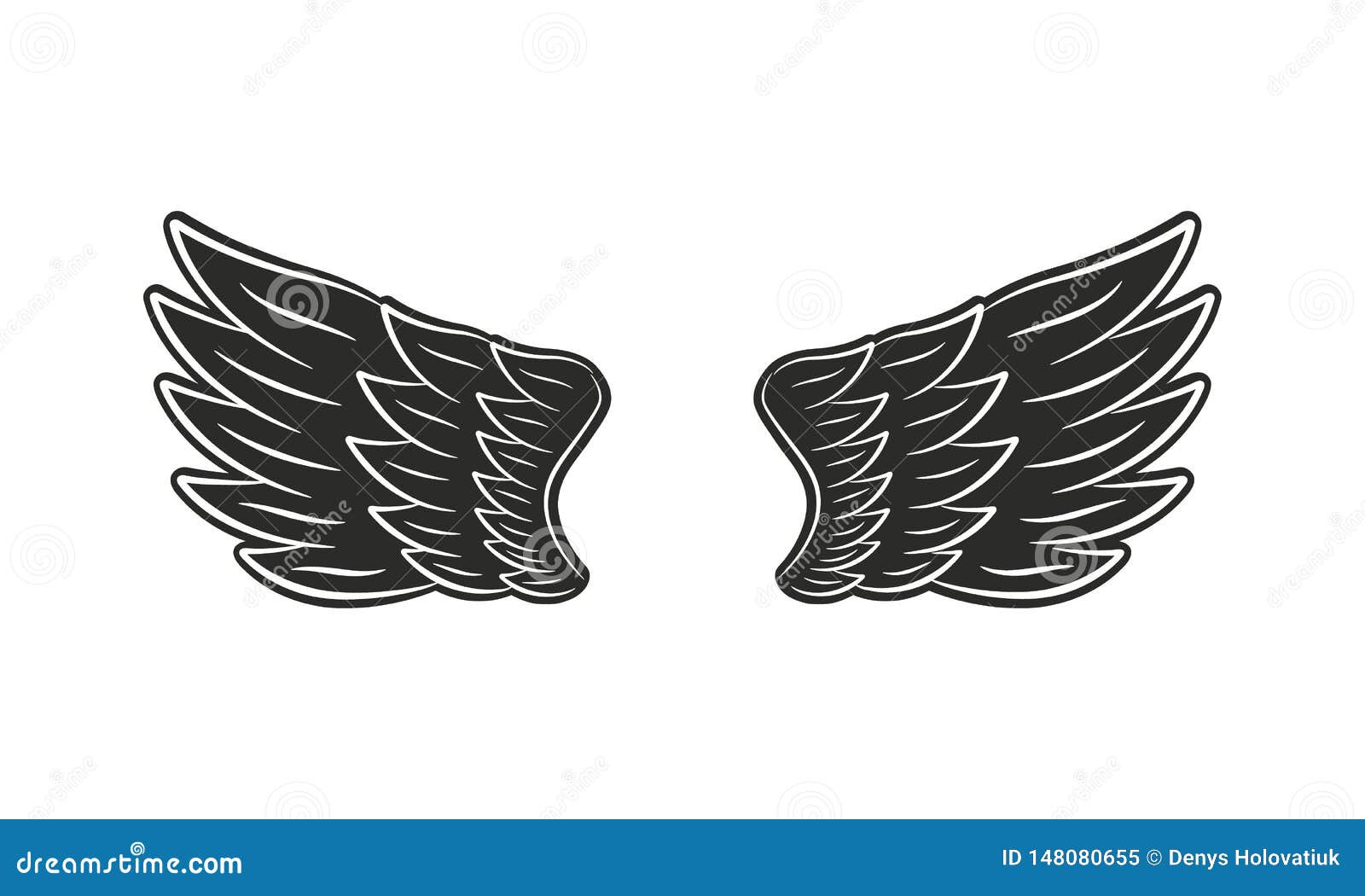 Vector Black Wings. Trendy Retro Style. Element for Design Emblems ...