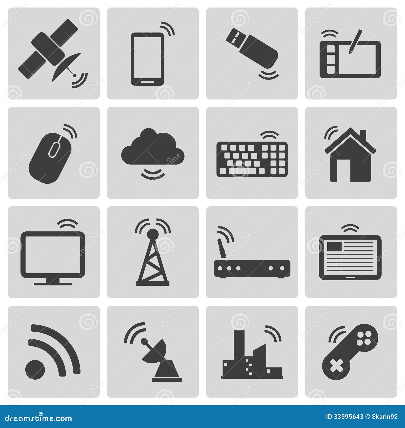 Vector Black Wireless Icons Stock Illustration - Illustration of mobile ...