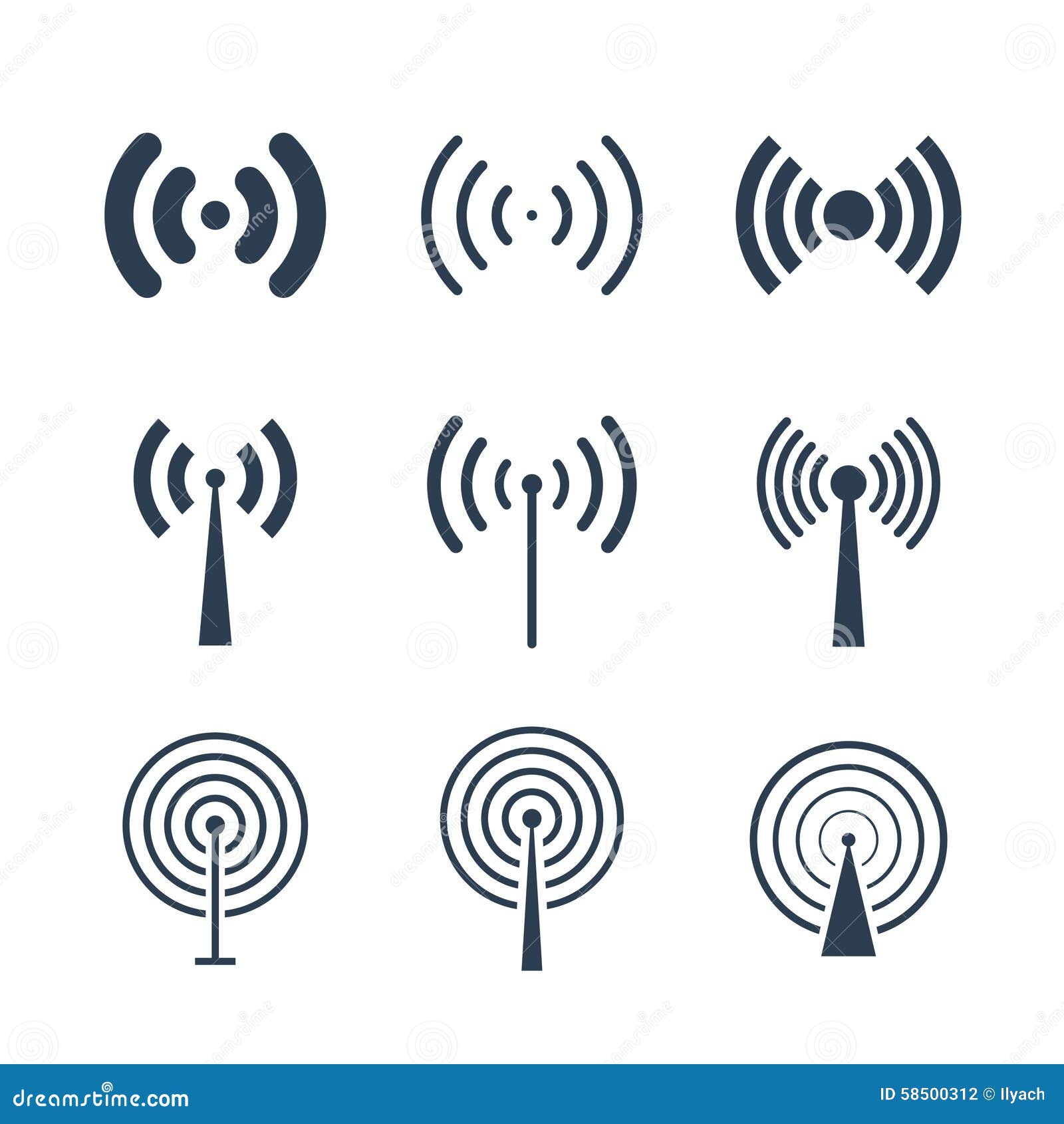 Vector Black Wireless Icons Set Stock Vector - Illustration of button ...
