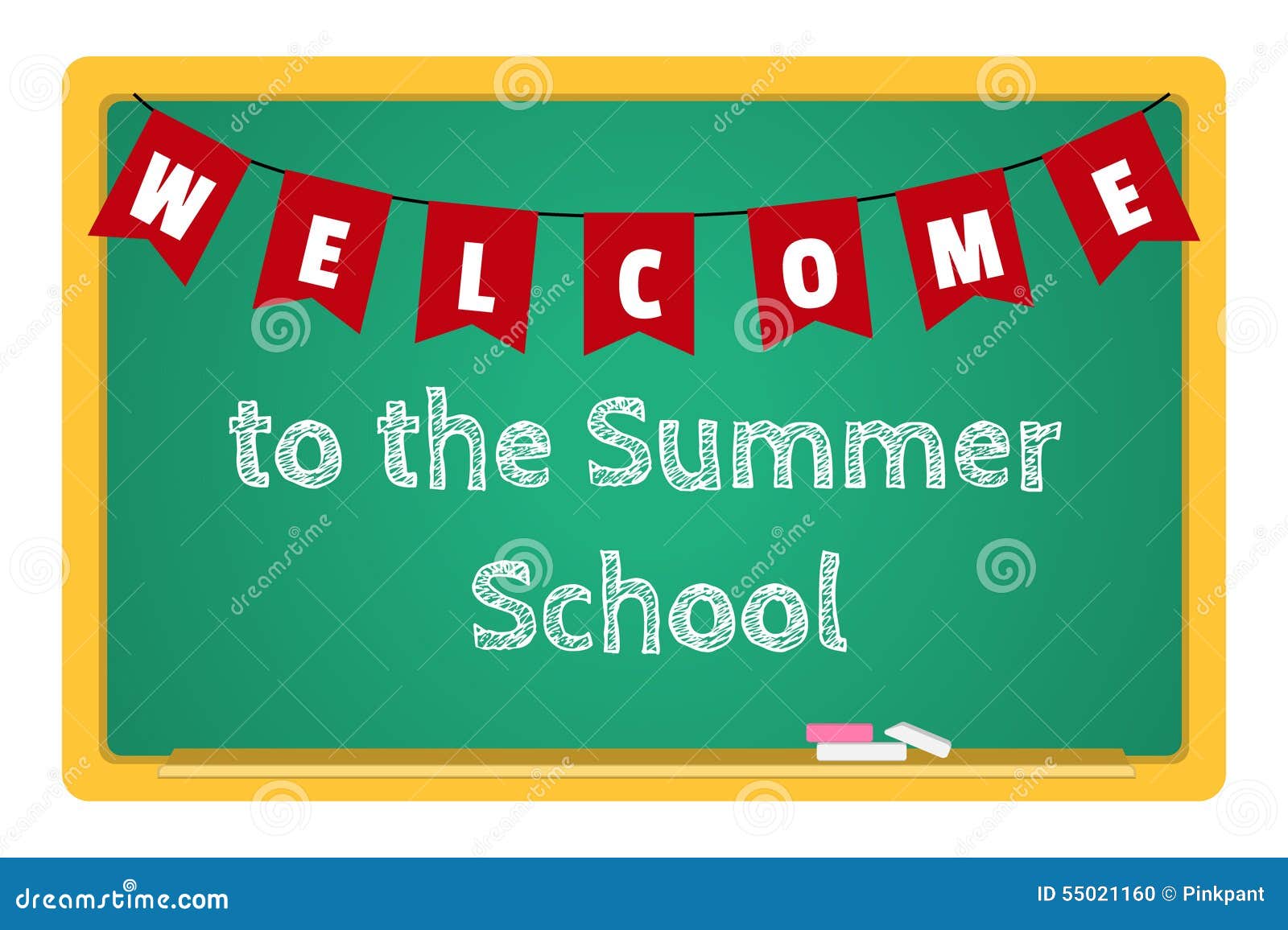 Summer School Banner Template With Cute Boy And Girl Sitting On Lawn ...