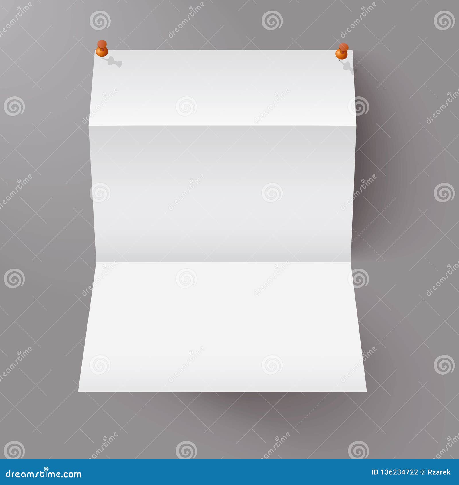 Vector Blank Folded Paper Isolated on Gray Background with Red Pins ...