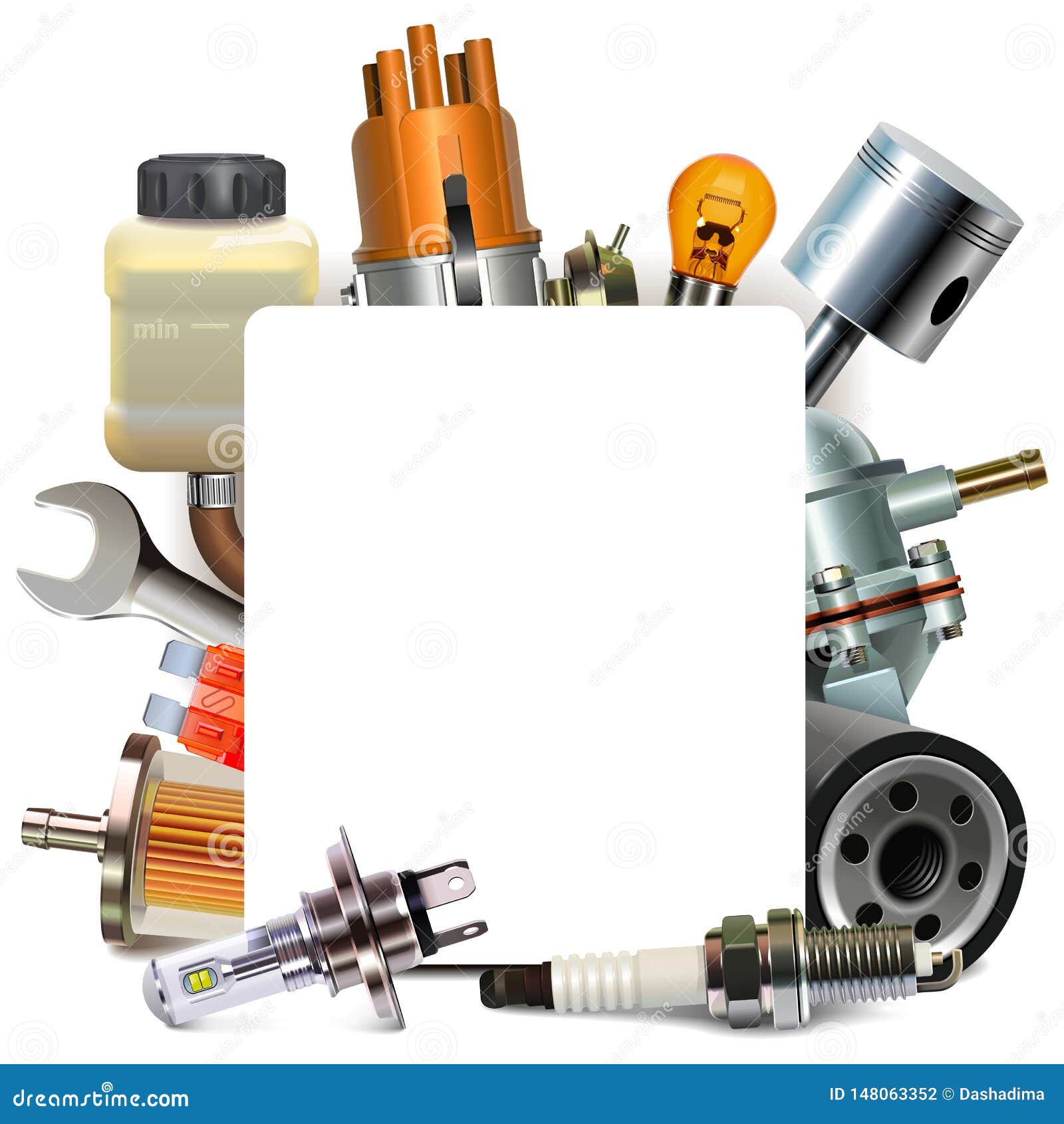 Vector Blank Frame with Automotive Parts Stock Vector - Illustration of ...