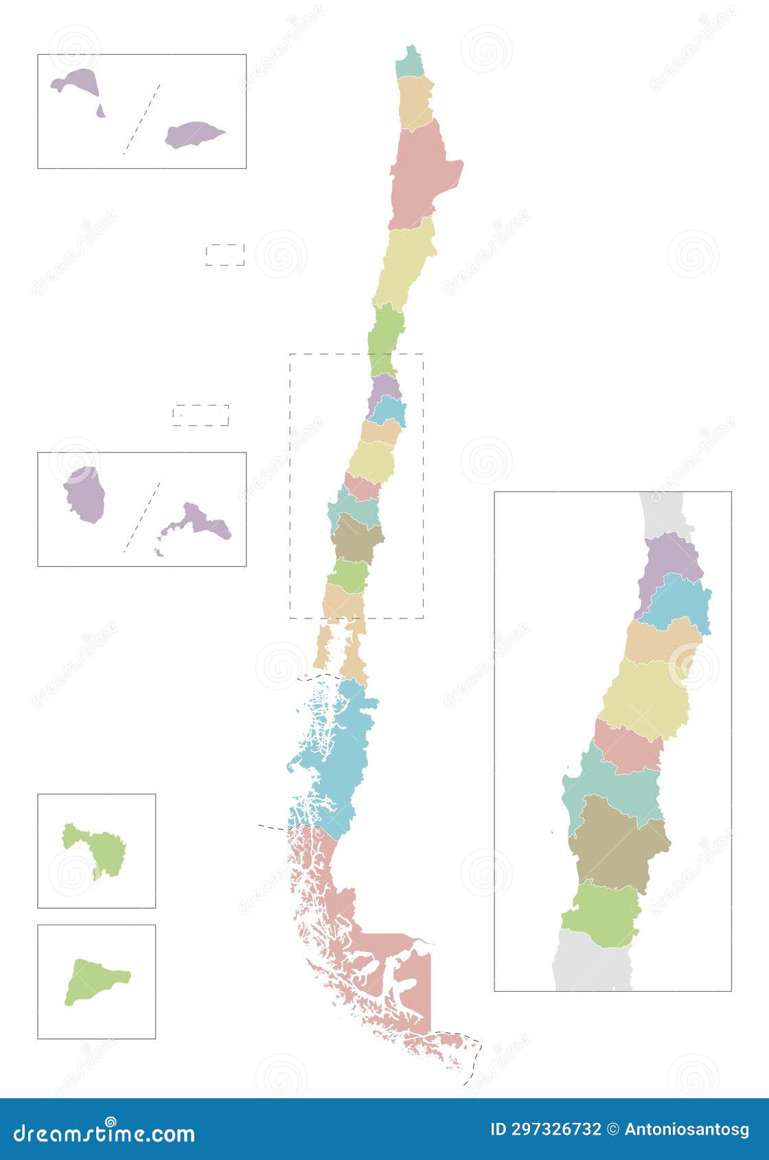 Vector Blank Map of Chile with Regions and Territories and ...