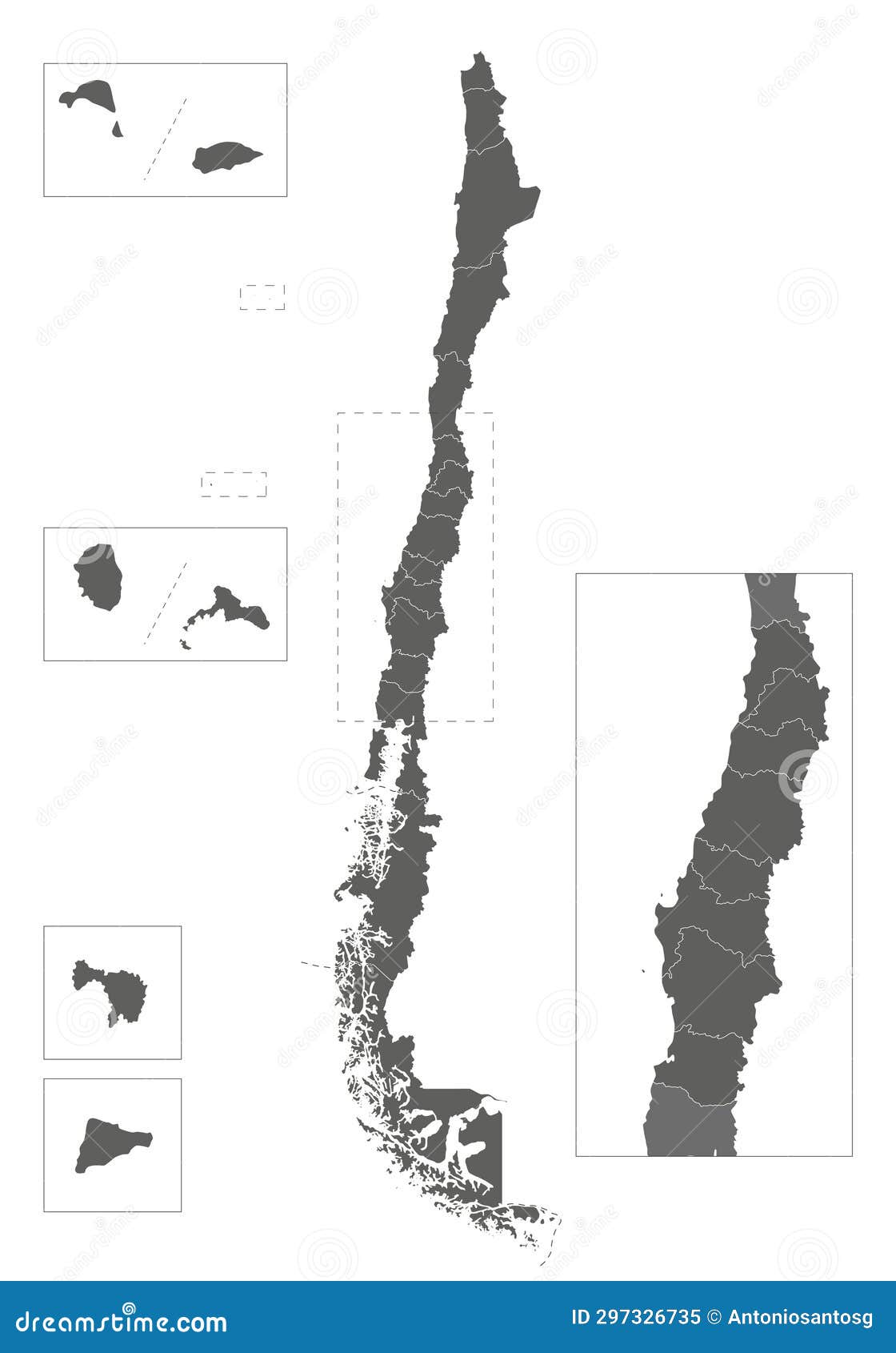 Vector Blank Map of Chile with Regions and Territories and ...