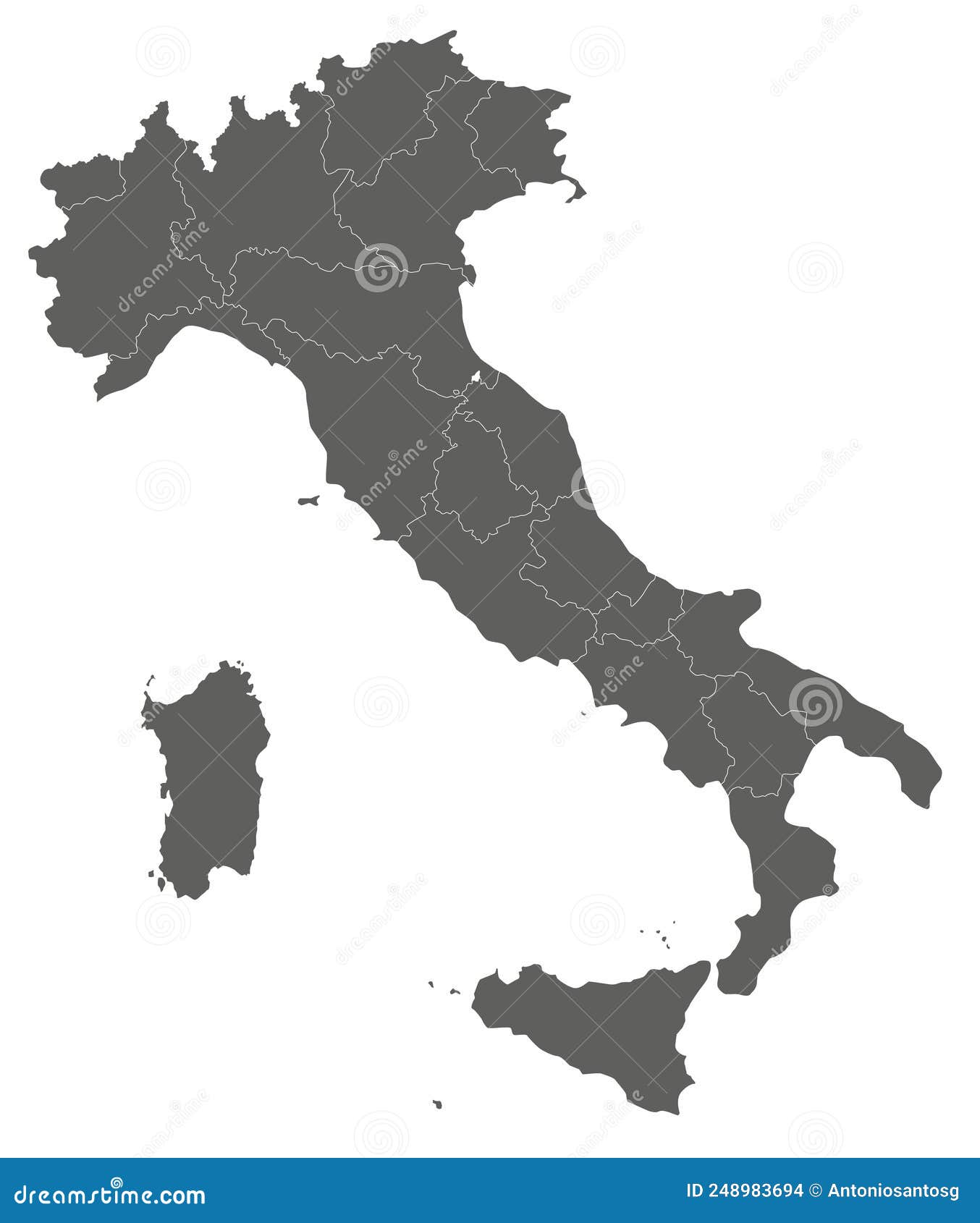 Vector Blank Map of Italy with Regions and Administrative Divisions ...