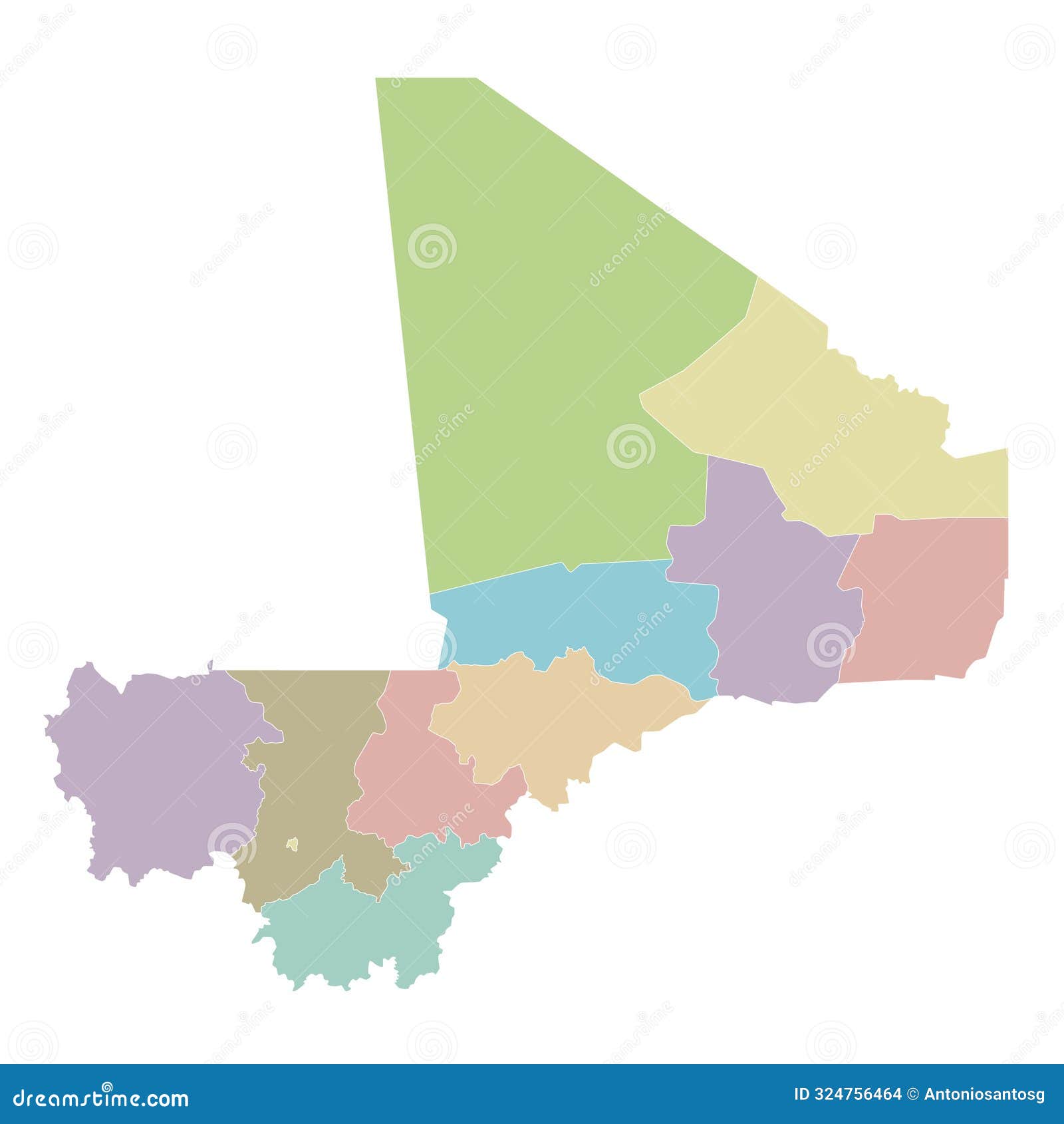 Vector Blank Map of Mali with Regions, Capital District and ...