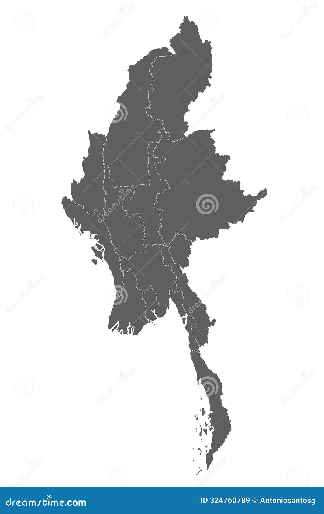 Vector Blank Map of Myanmar with Regions, States and Administrative ...