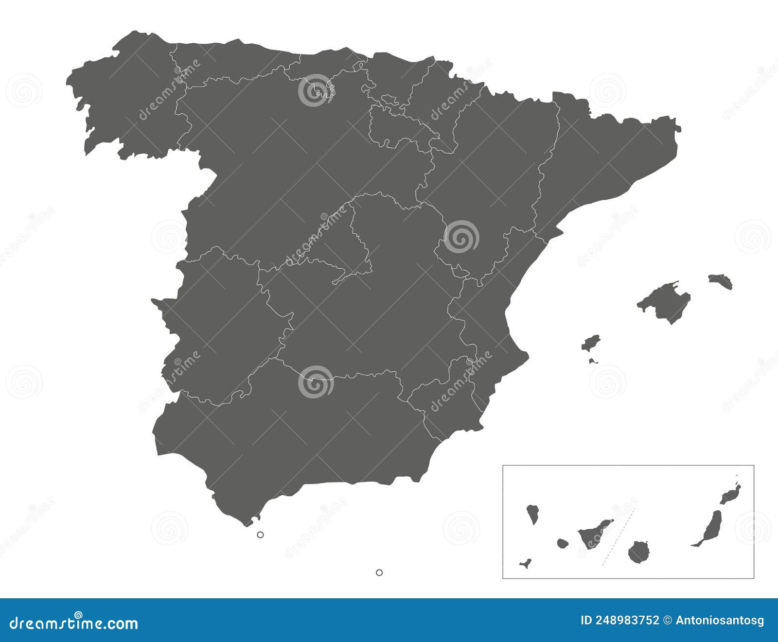Vector Blank Map of Spain with Regions and Territories and ...