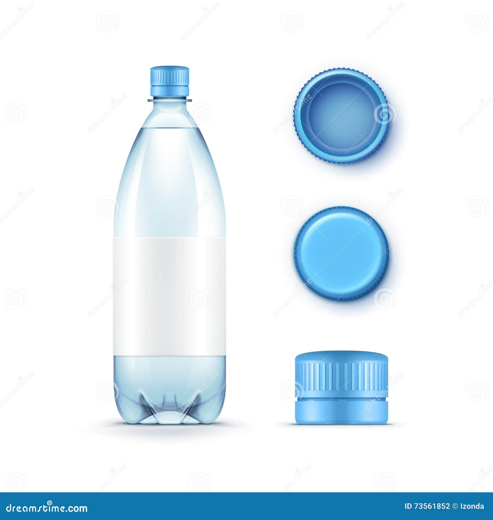 Vector Blank Plastic Blue Water Bottle with Set of Caps Isolated on ...