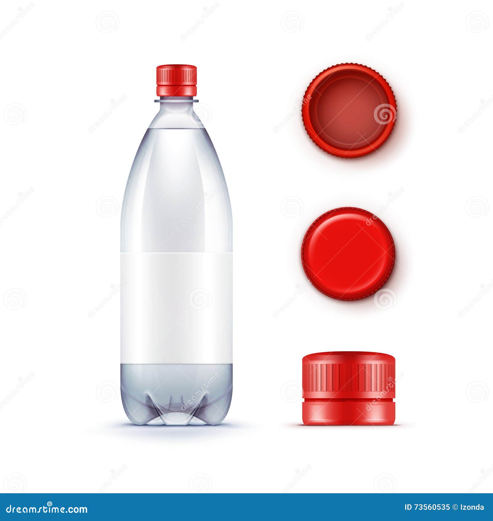 Vector Blank Plastic Blue Water Bottle with Set of Red Caps Isolated ...