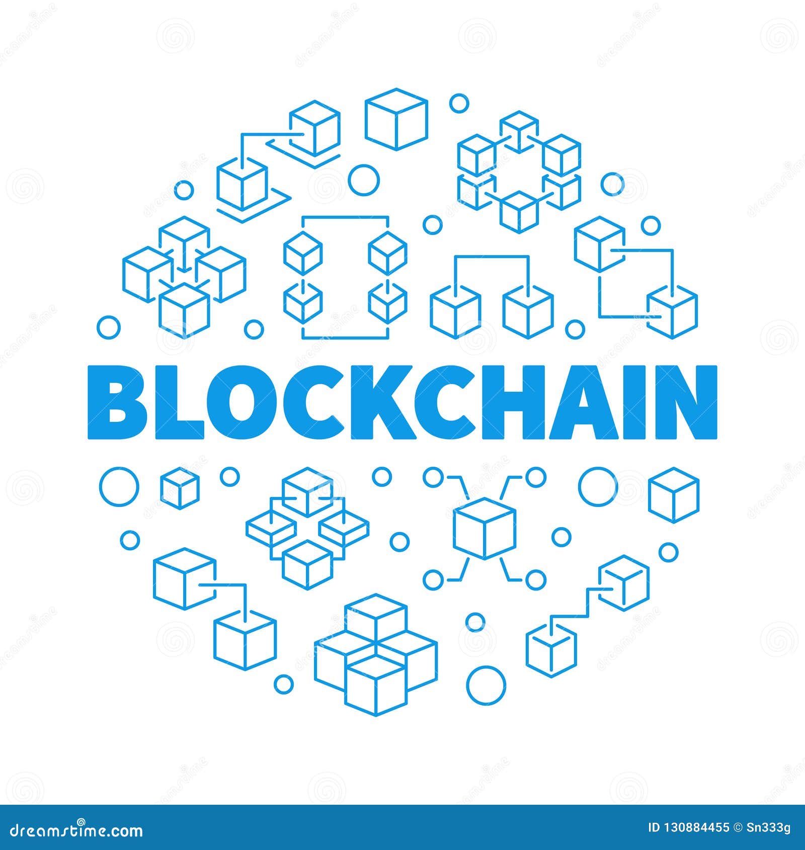 Vector Blockchain Blue Round Illustration in Thin Line Style Stock ... Vector Blockchain Blue Round Illustration in Thin Line Style Stock ...