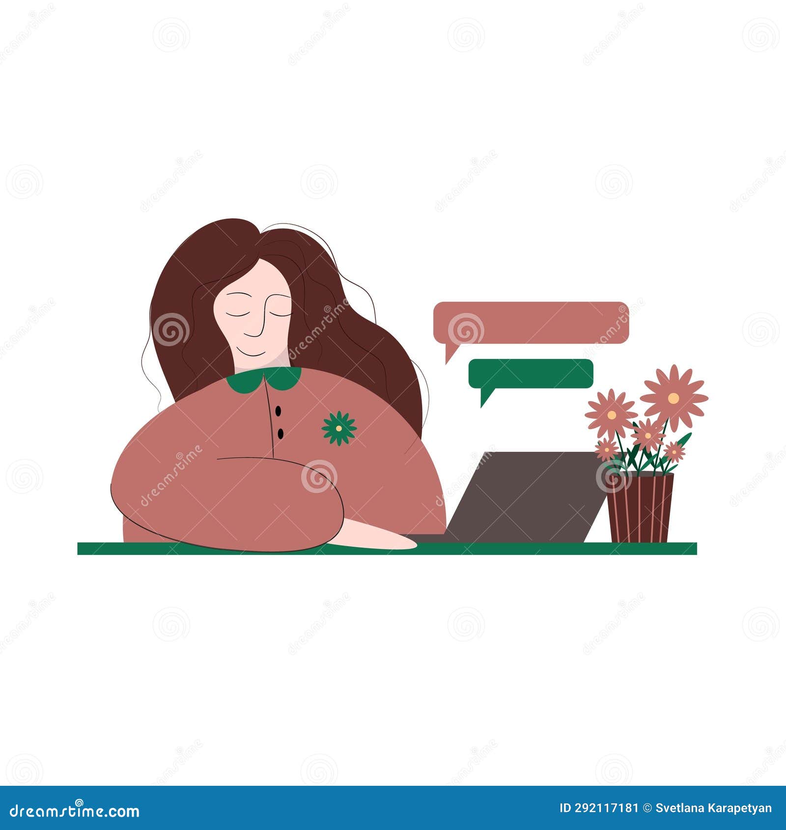 Vector Blogger, Student, Worker Chatting at Laptop Stock Illustration ...