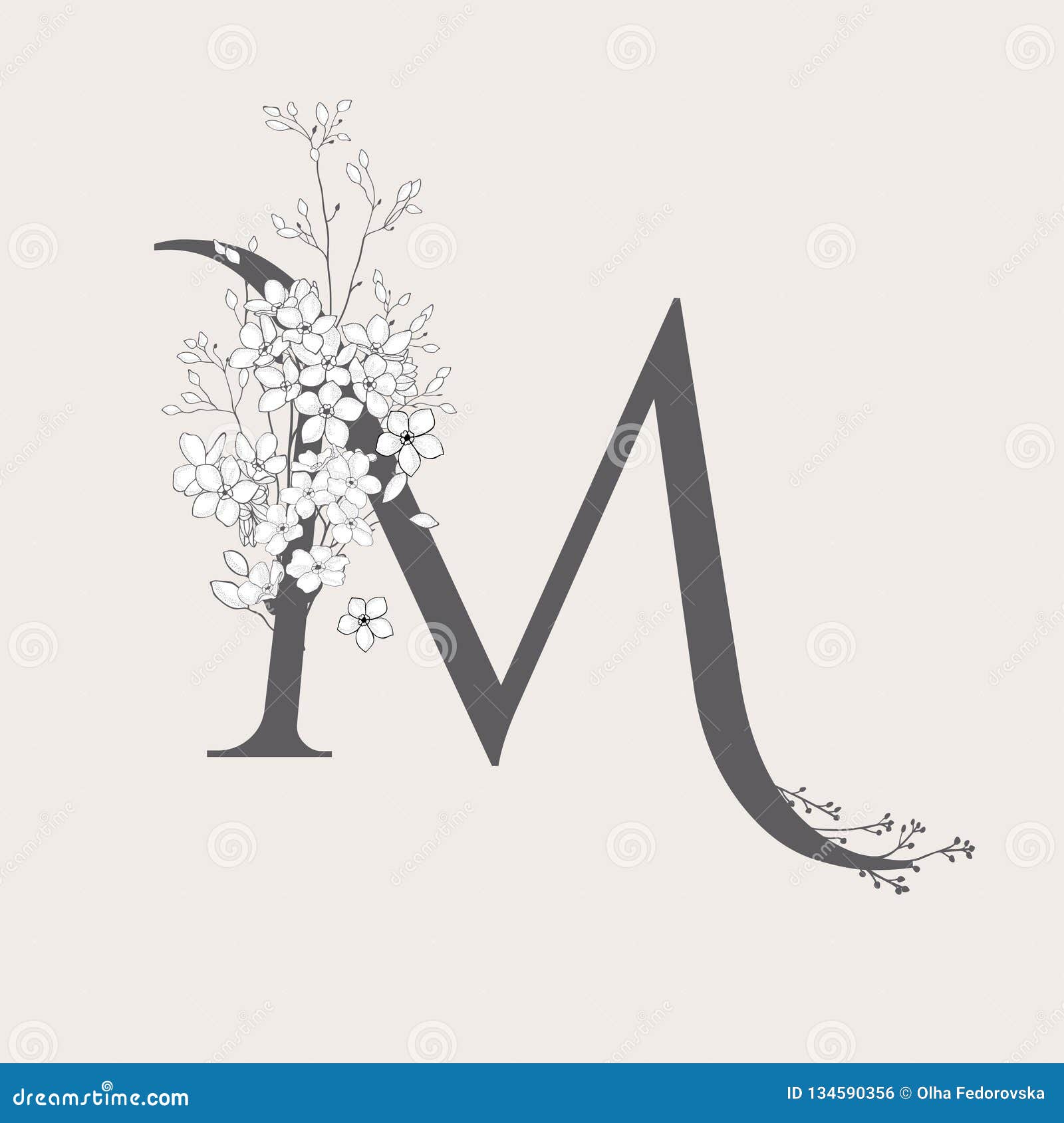 Vector Blooming Floral Initial M Monogram and Logo Stock Vector ...