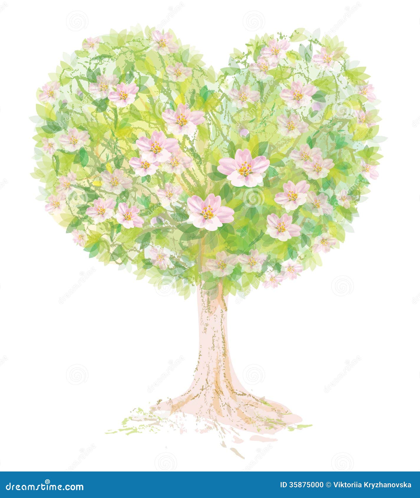 Vector Blossoming Tree Heart Shape. Stock Vector - Illustration of ...