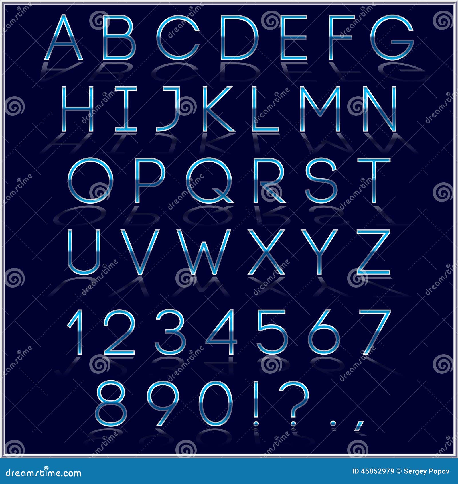 Vector Blue Alphabet Letter, Digits and Stock Vector - Illustration of ...
