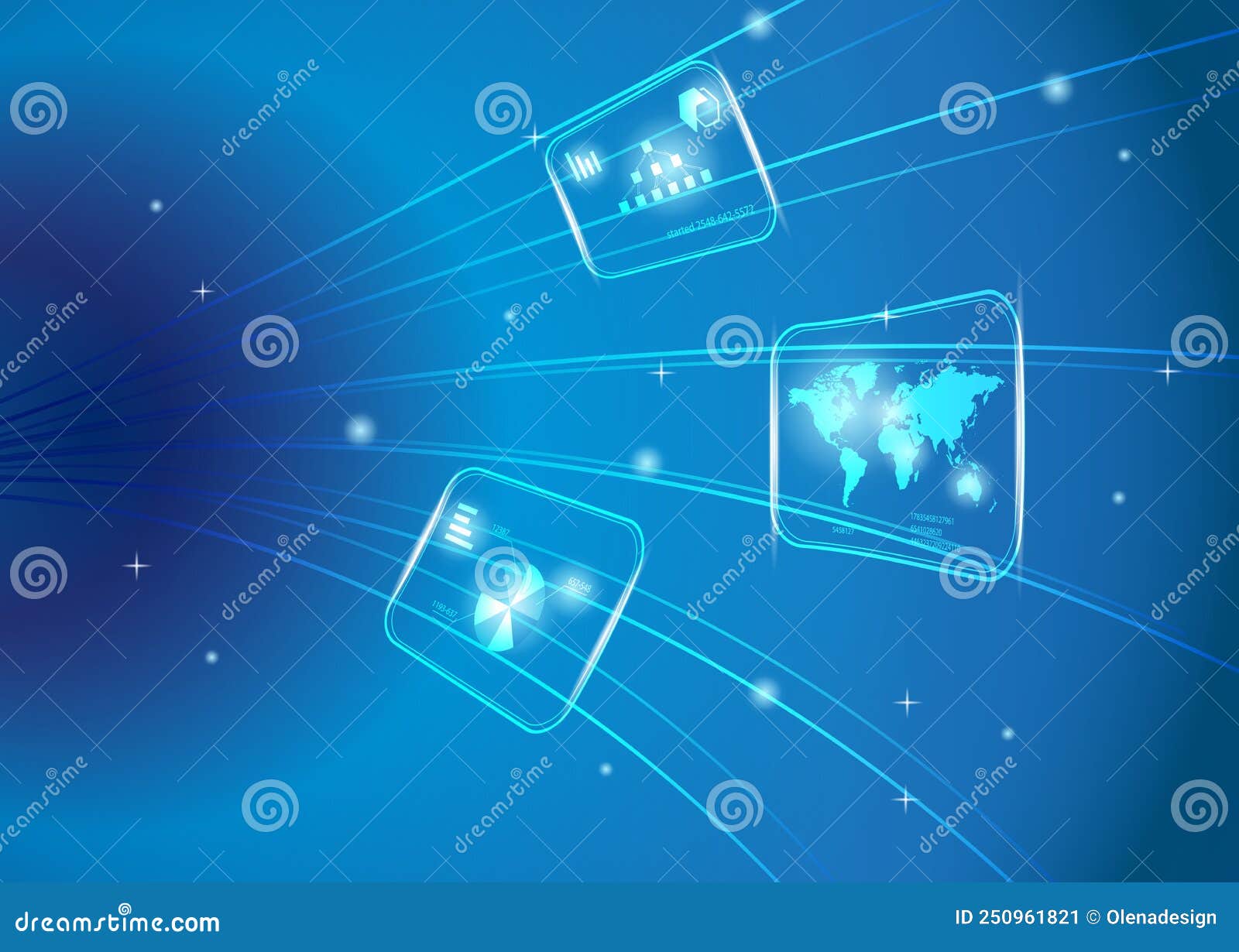 Vector Blue Background with Screens - Information with Graphs ...