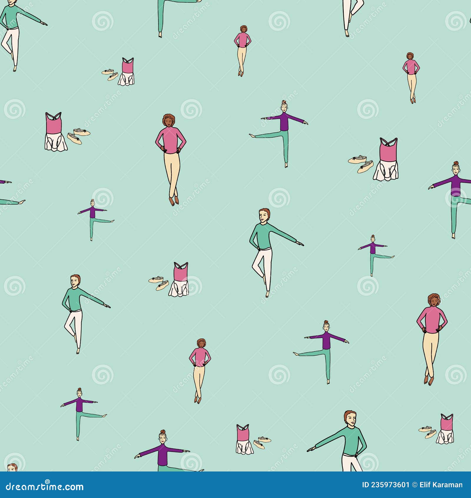 Vector Blue Ballet Dancers With Leotard And Shoes Background Pattern ...