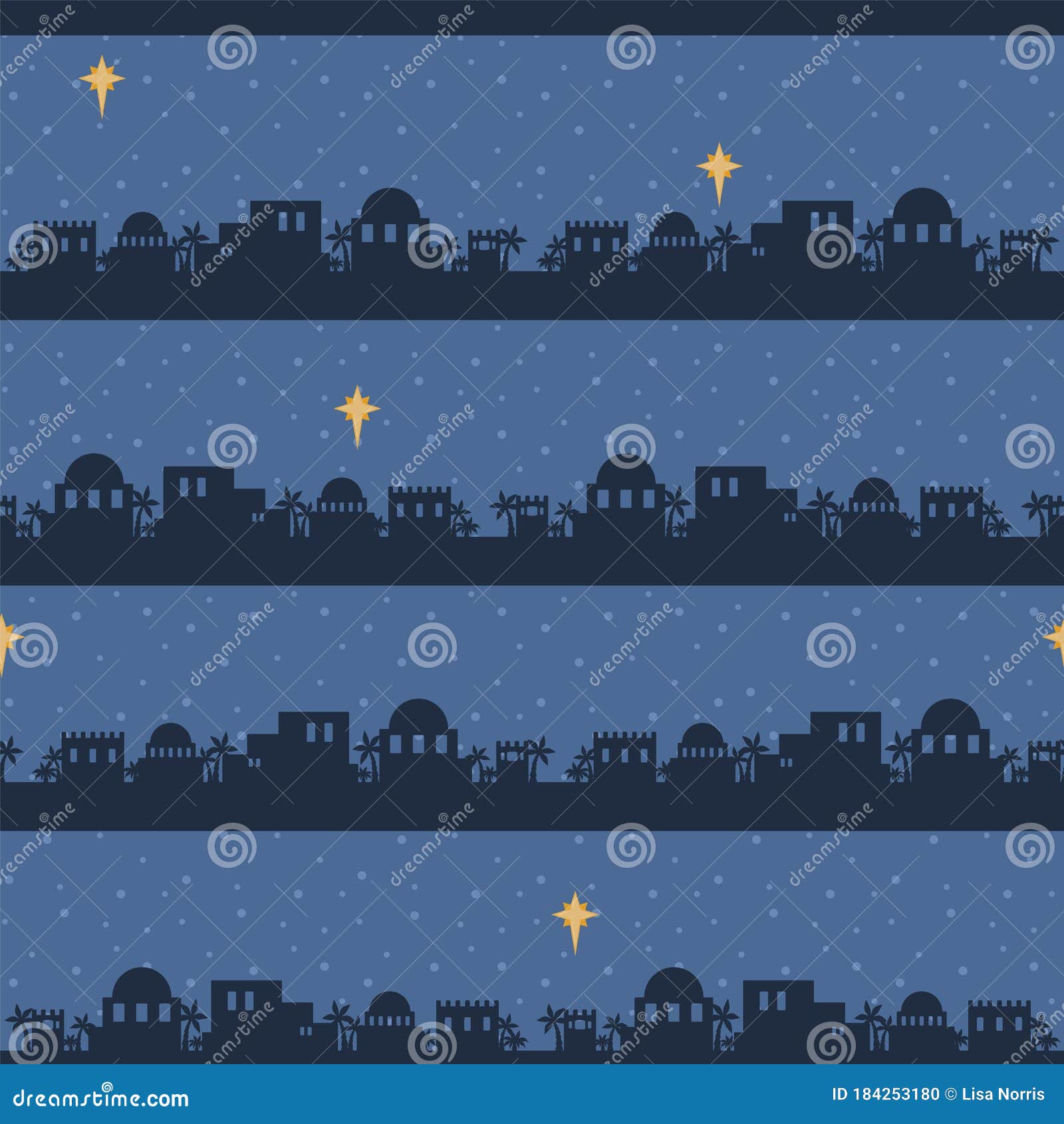 Vector Blue Bethlehem Skyline Silhouette Seamless Pattern Background ...