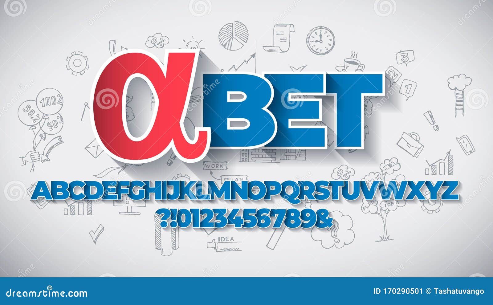 Vector of Blue Bold Modern Font or Alphabet with Long Shadows. Stock ...