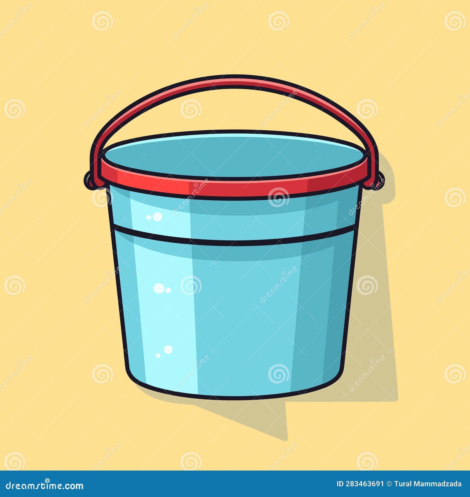 Vector of a Blue Bucket with a Red Handle on a Yellow Background Stock ...