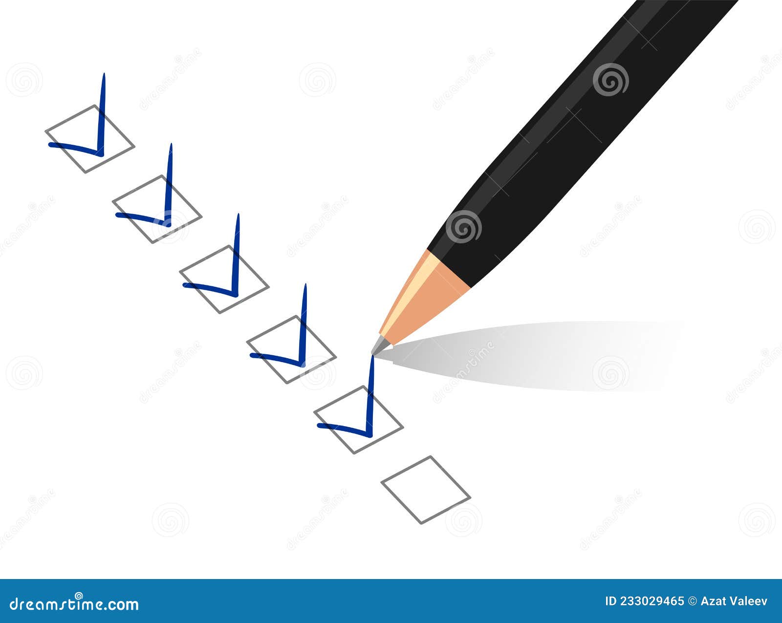 Vector Blue Check Mark Symbols on Checklist with Pen. Vector ...