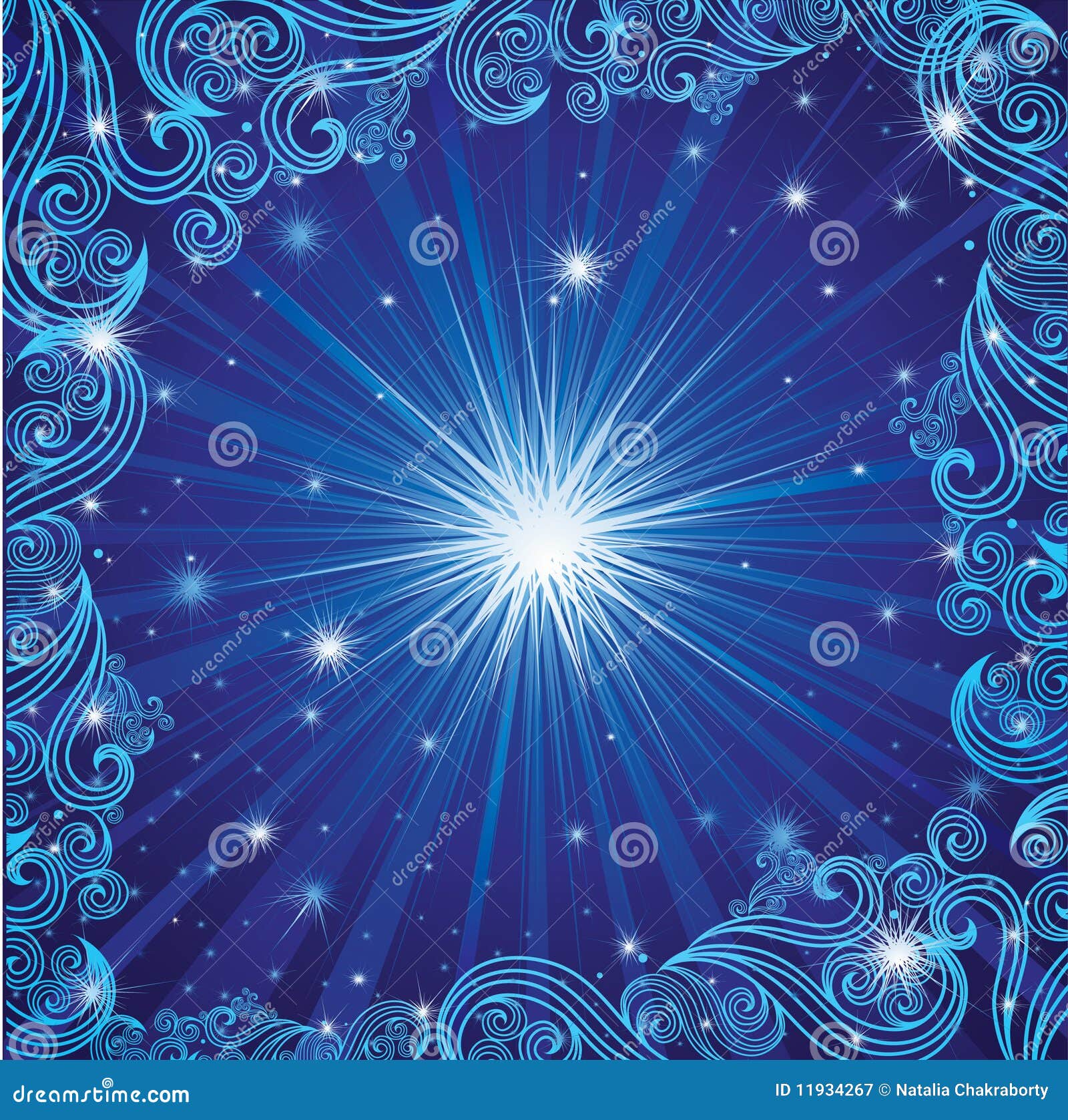 Vector Blue Christmas Background with Stars Stock Vector - Illustration ...