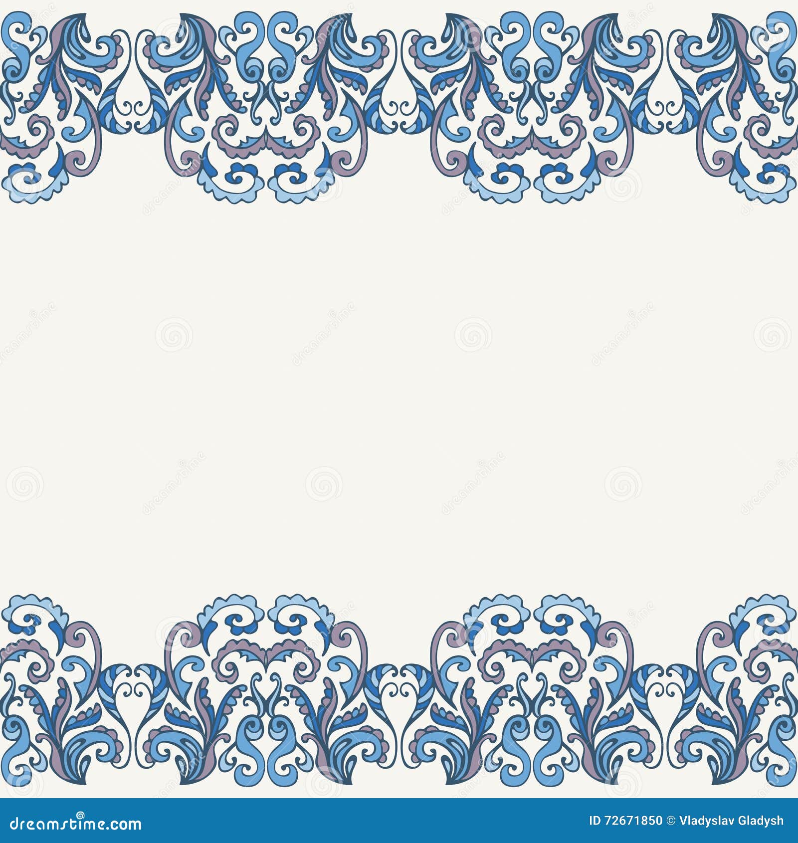 Vector Blue Colored Ornamental Seamless Borders. Embroidered Floral ...