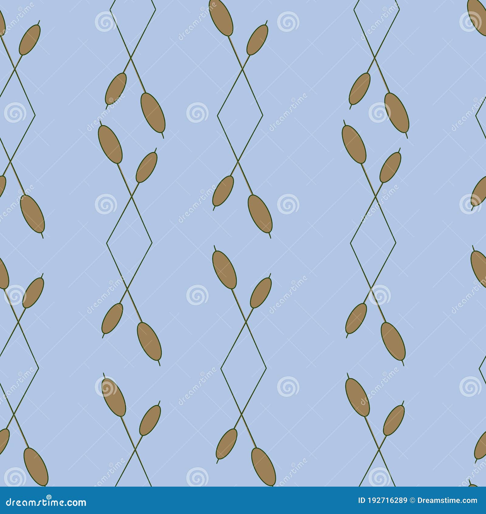 Vector Blue Crossed Cattails Linear Seamless Pattern Background ...