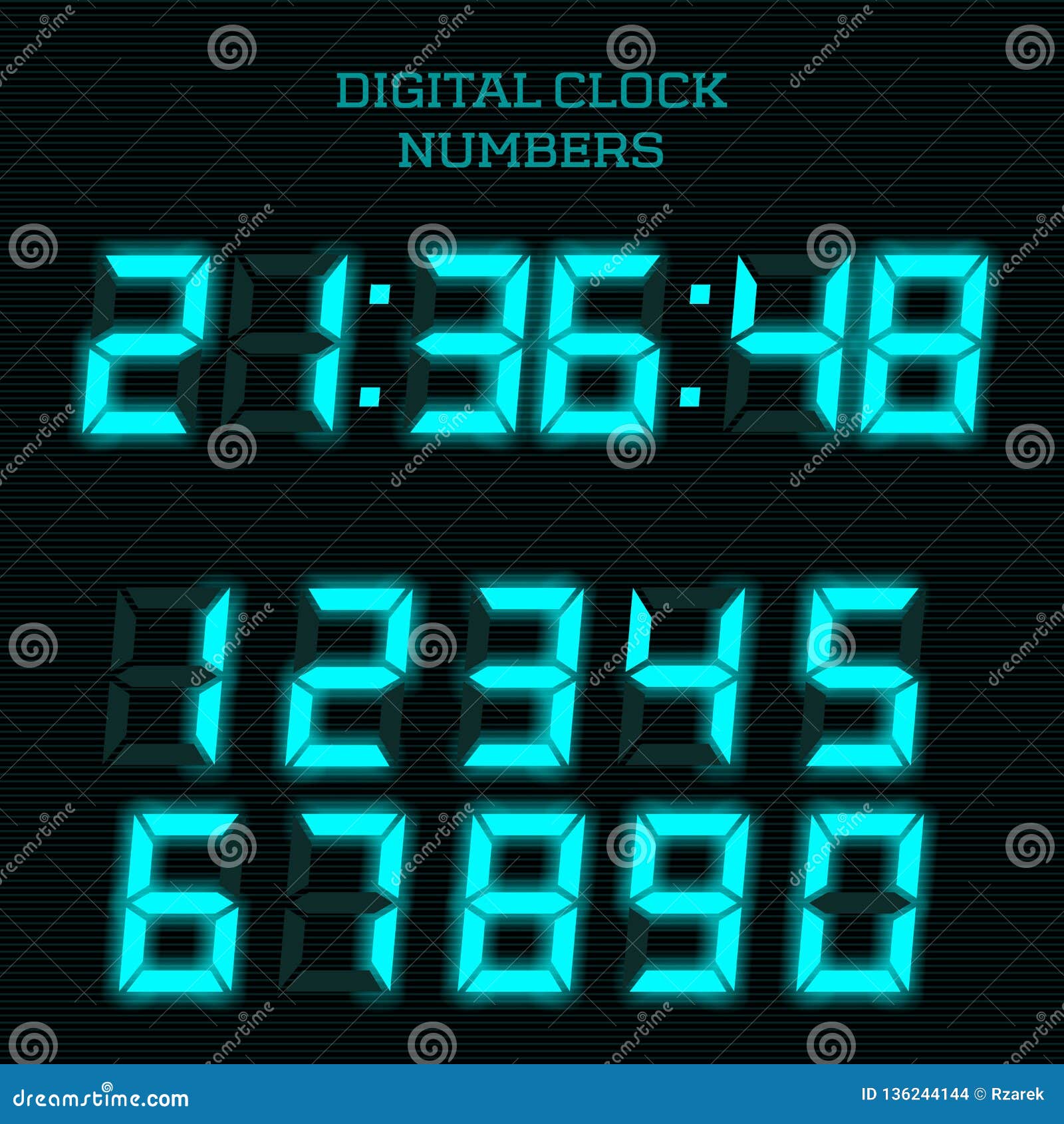 Vector Blue Digital Clock Numbers. - Illustration Stock Vector ...