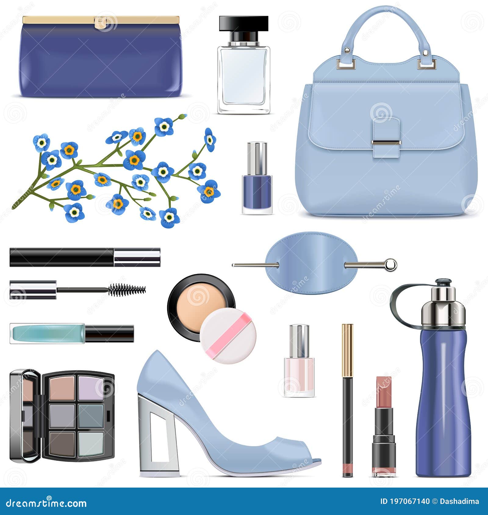 Vector Blue Female Accessories Stock Vector - Illustration of lipstick ...